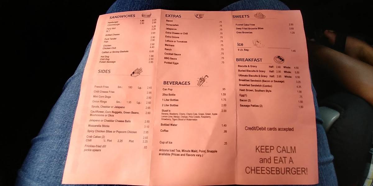 Menu at Prize Package restaurant, Topeka