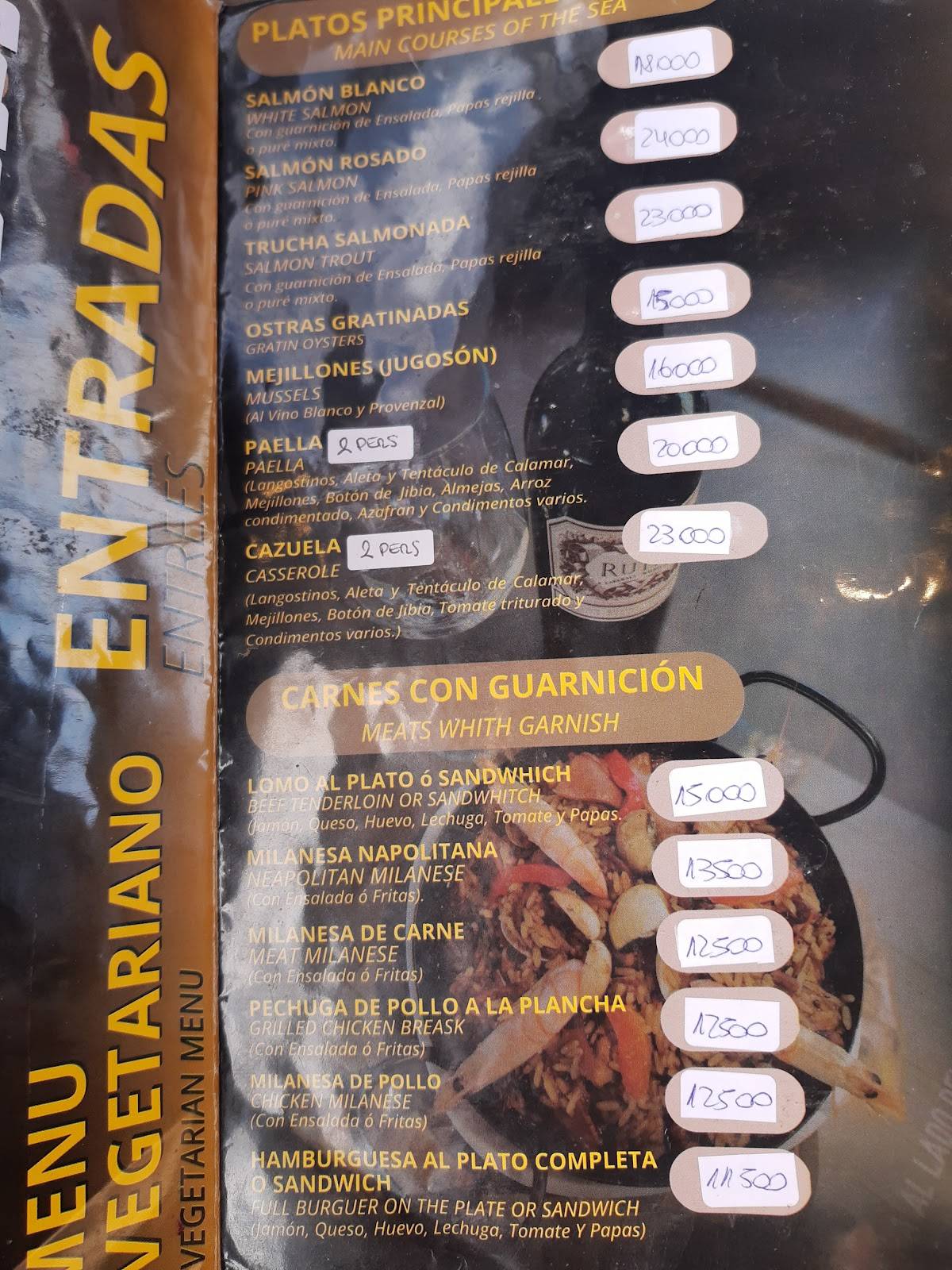 Carta del restaurante Proa Al Viento, Bahía Blanca