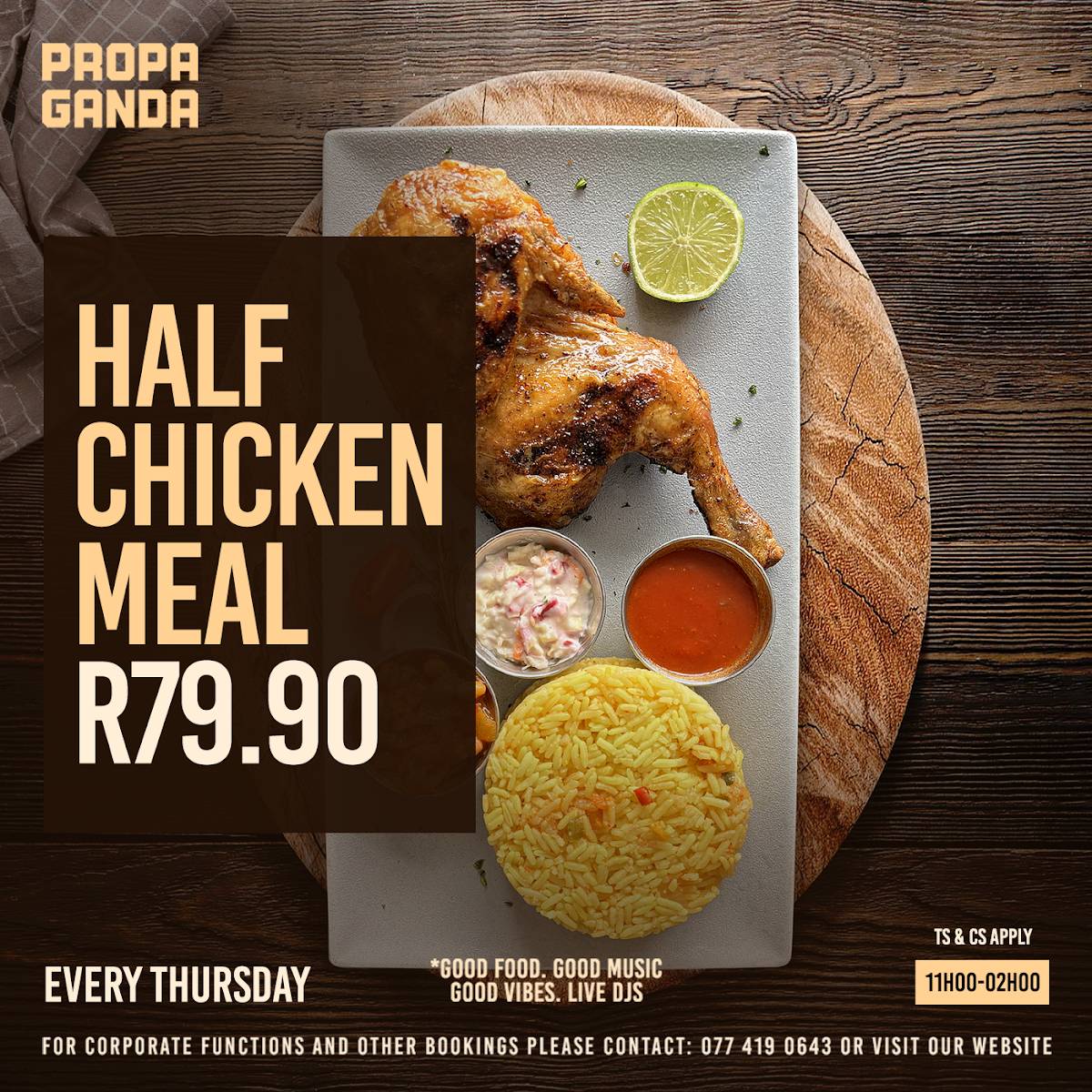 Menu at Propaganda Pretoria club, Pretoria