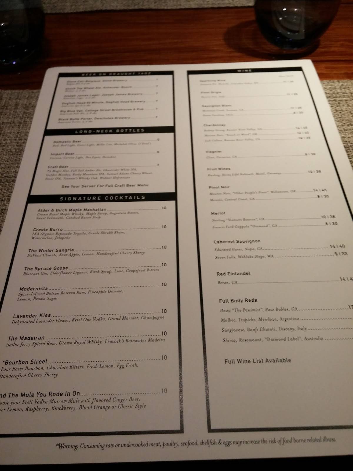 Menu at Alder & Birch pub & bar, Las Vegas