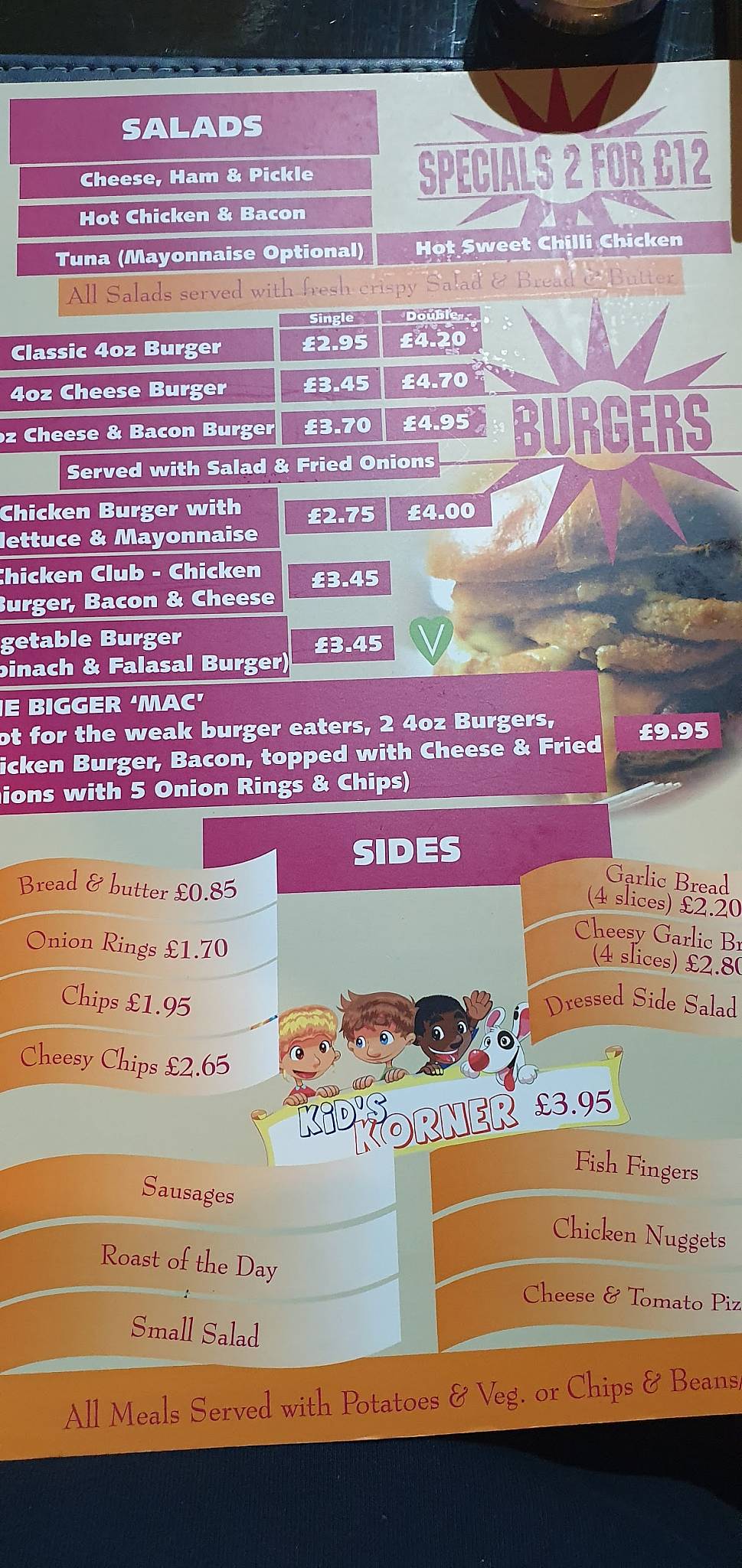 Menu at Angel Inn pub & bar, Bolsover, High St