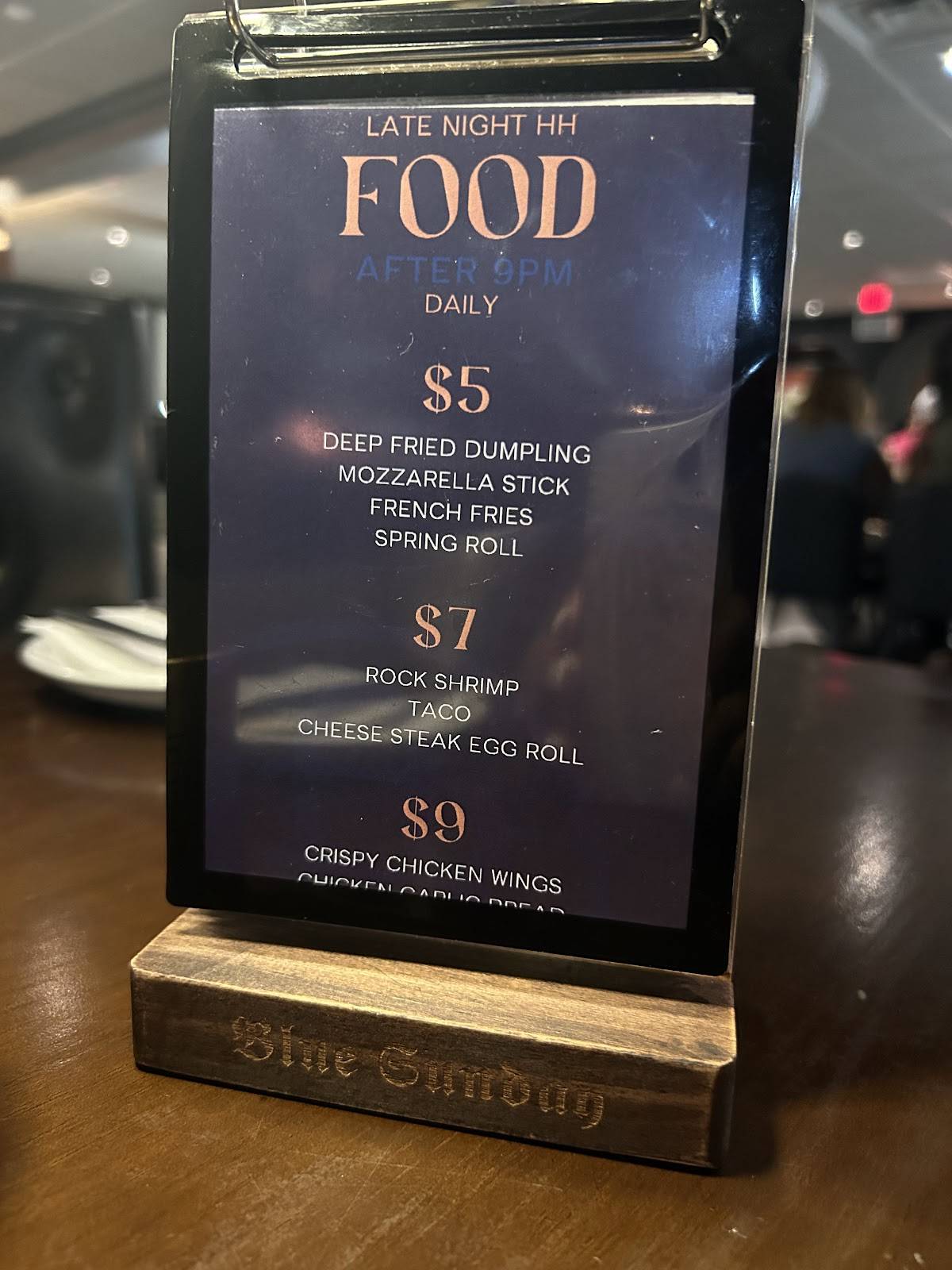 Menu at Blue Sunday Bar & Grill, Bensalem