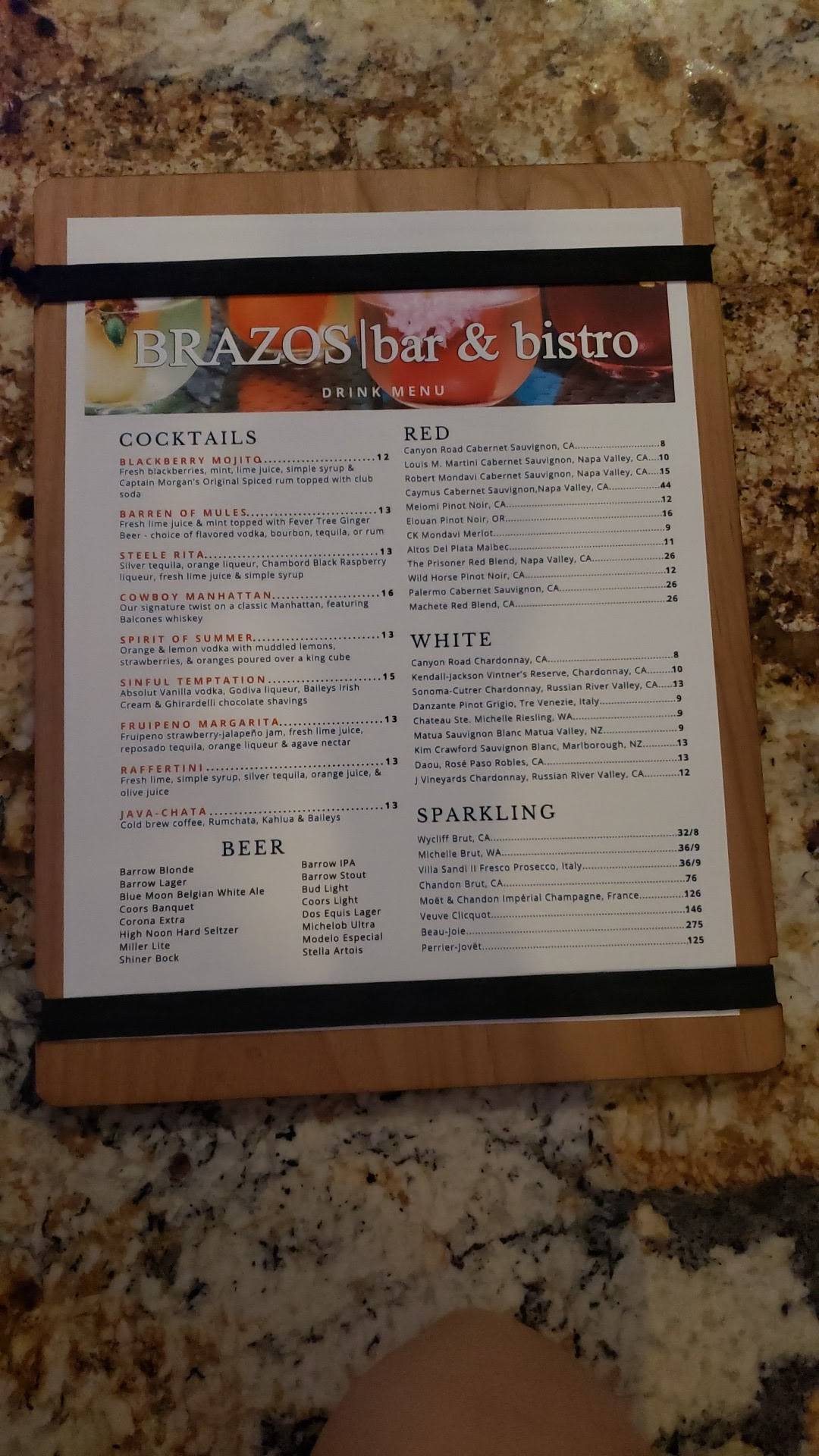 Menu at Brazos Bar & Bistro, Waco