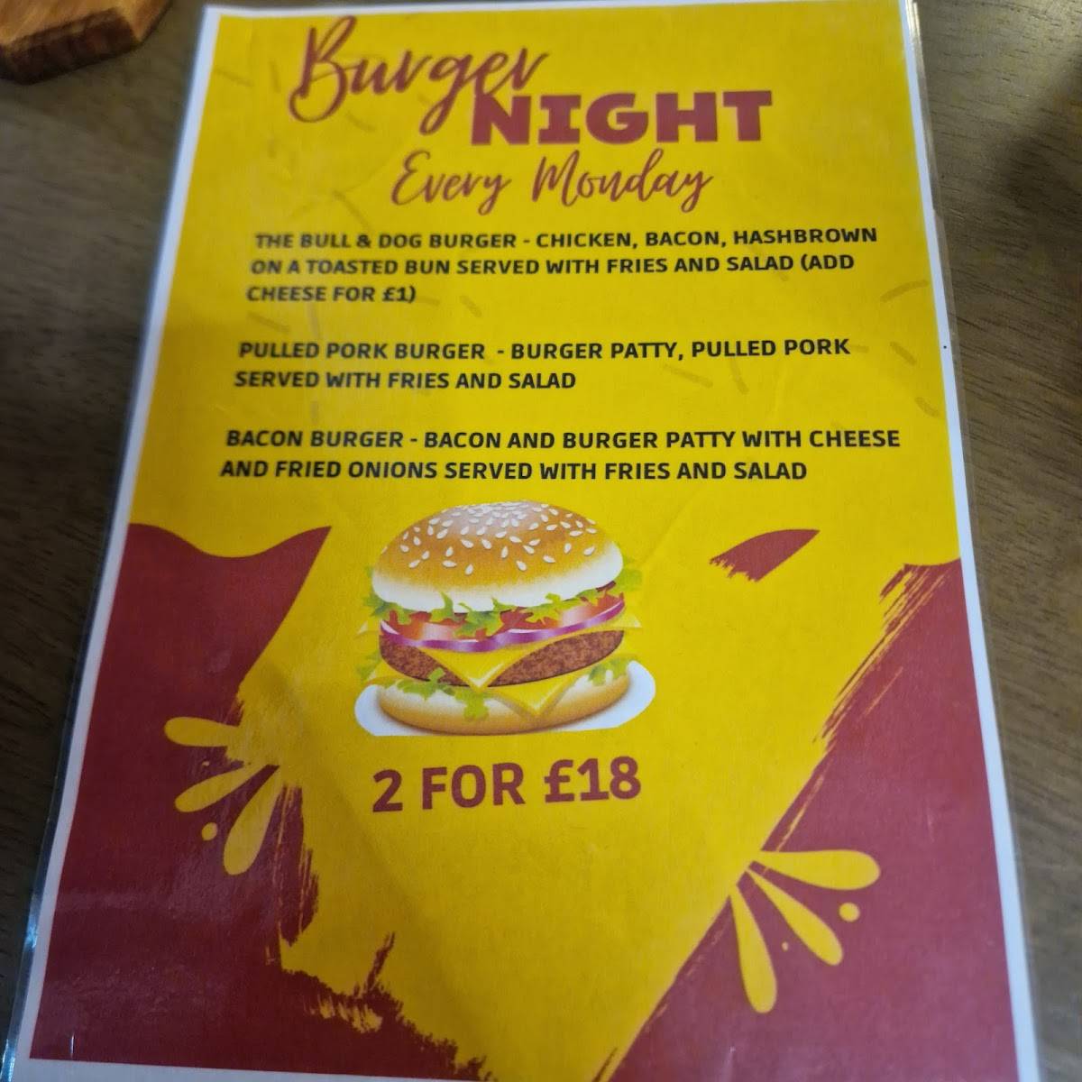 Menu at Bull & Dog pub & bar, St Helens
