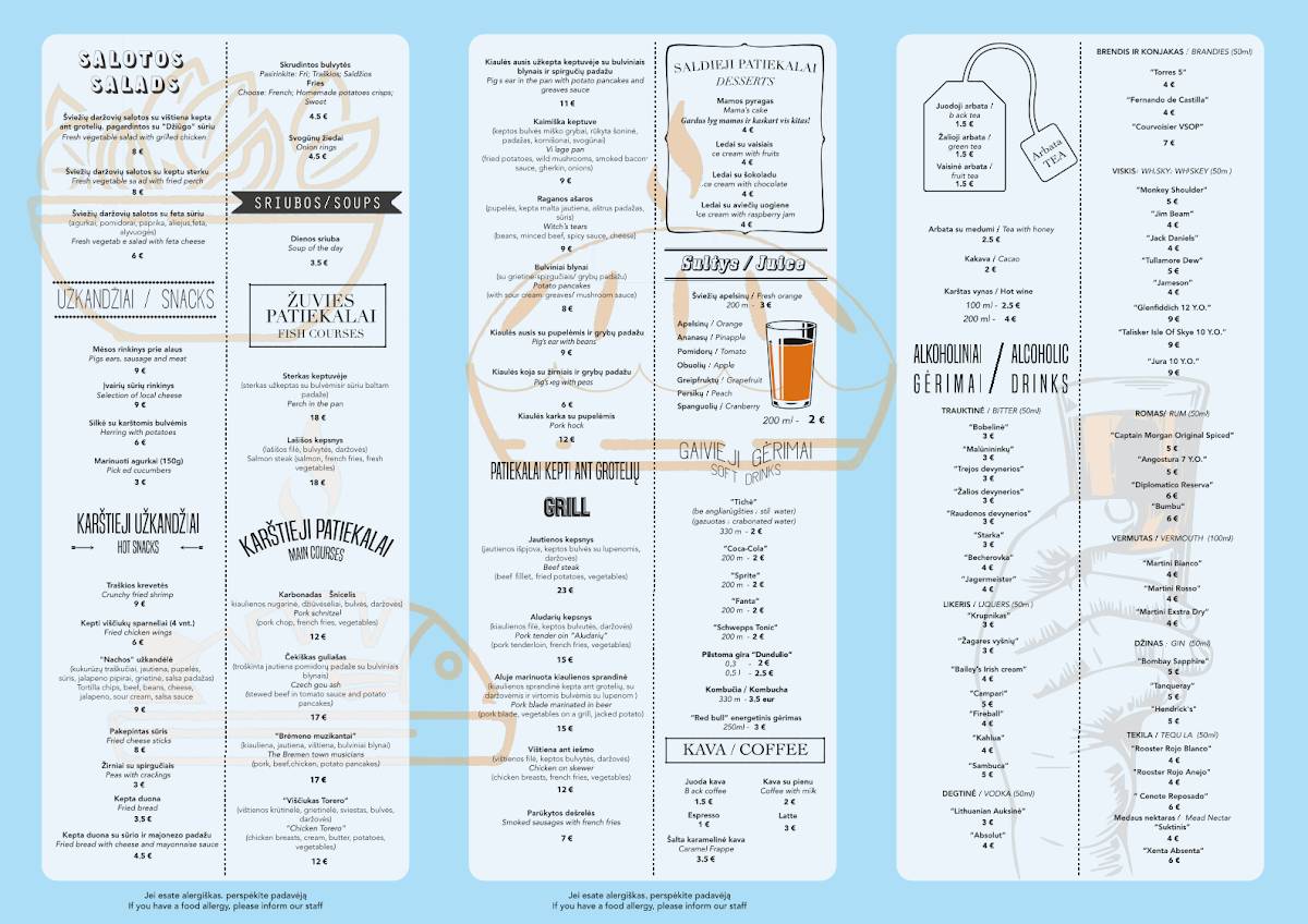 Menu at Būsi trečias pub & bar, Vilnius