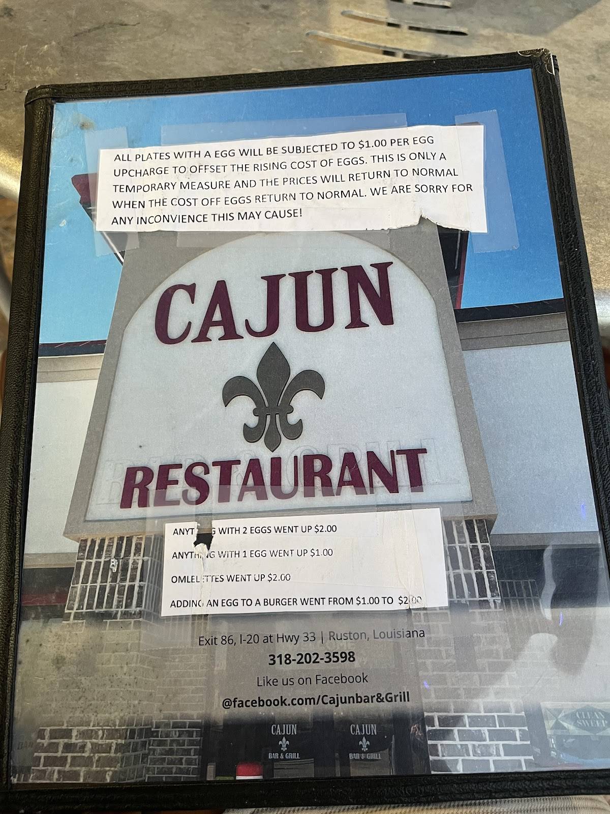 Menu at Cajun Bar and Grill, Ruston
