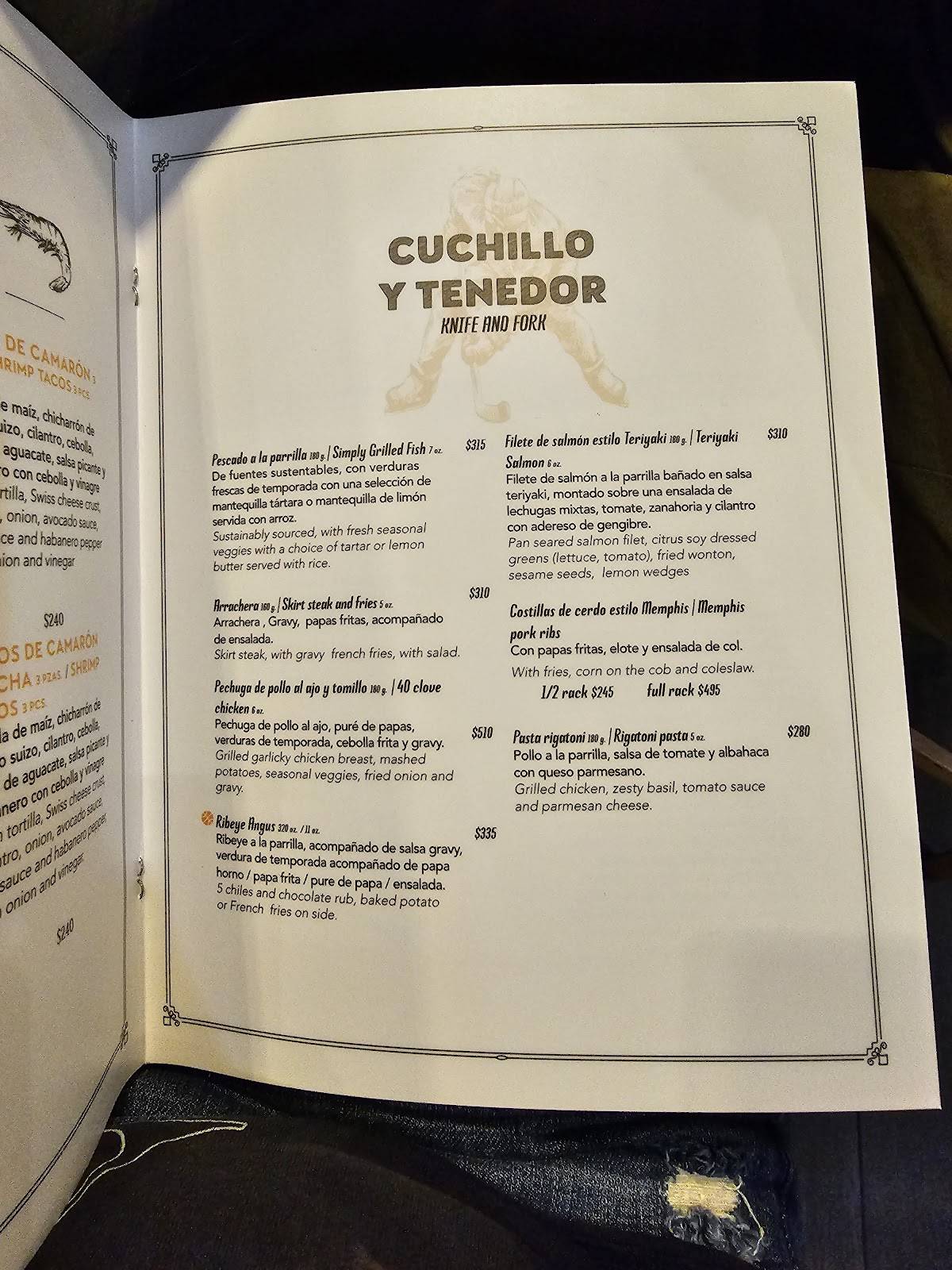 Menu at Champions Sports Bar, Puerto Vallarta