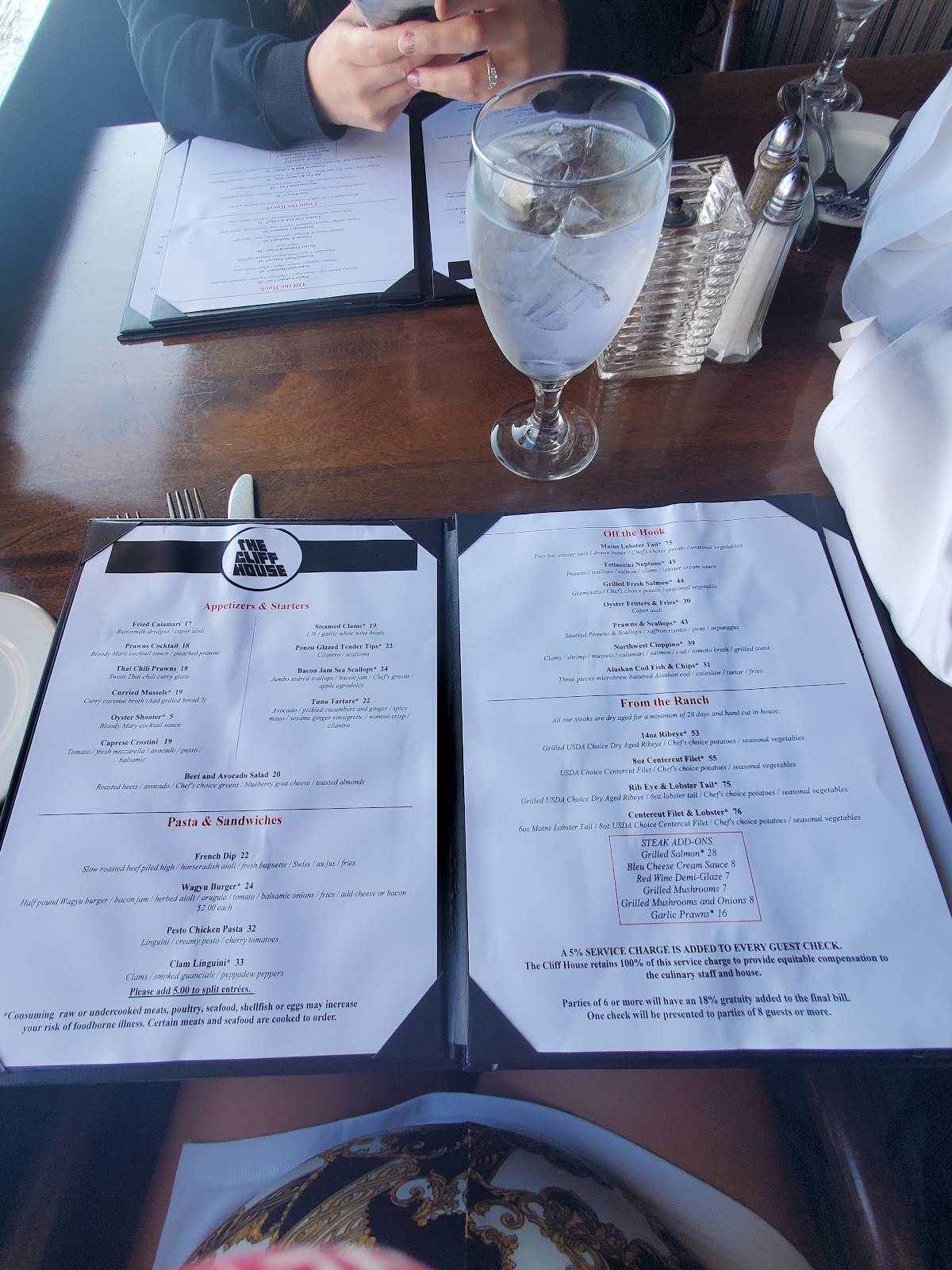 Menu at Cliff House Restaurant, Tacoma