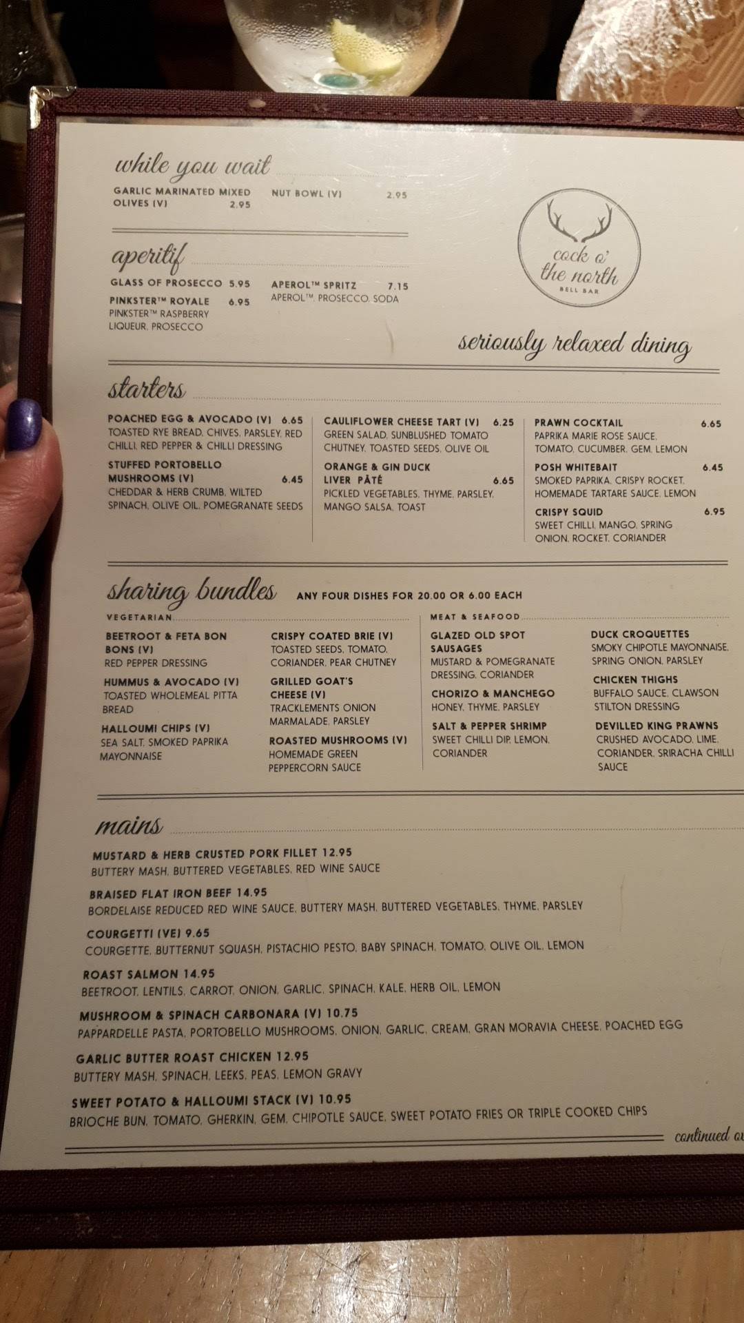 Menu at Cock o’ the North pub & bar, Hatfield