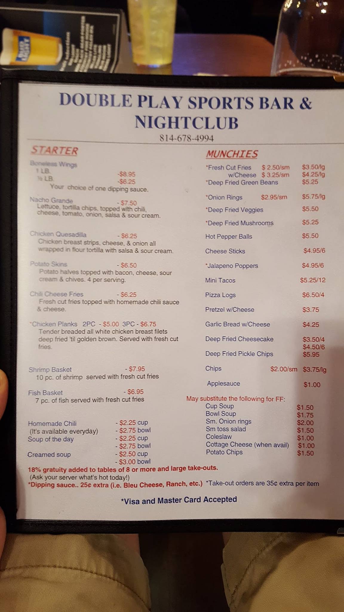 Menu at Double Play Sports Bar, Oil City, 45 Seneca St