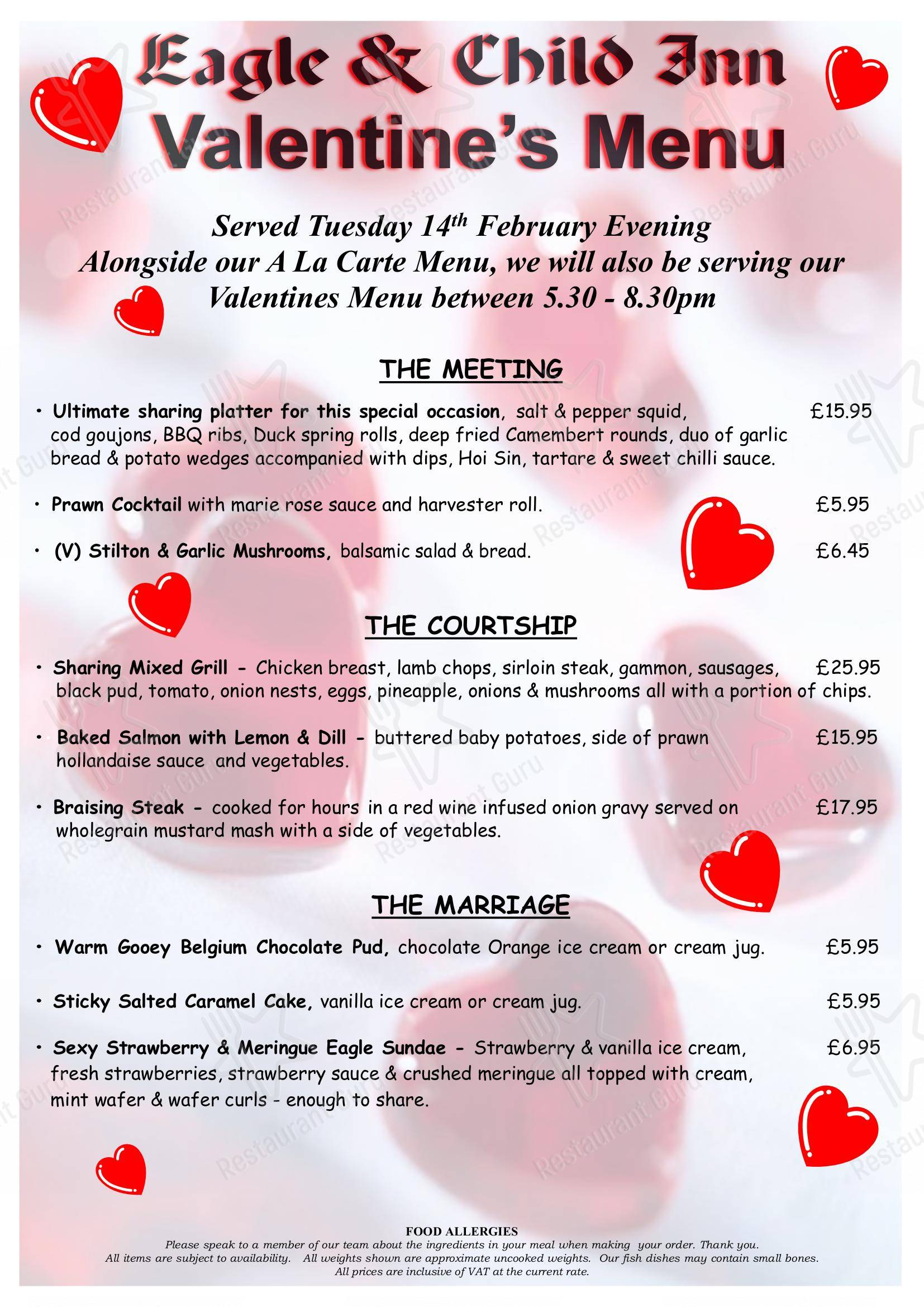 Menu at Eagle & Child Inn pub & bar, Gwaenysgor
