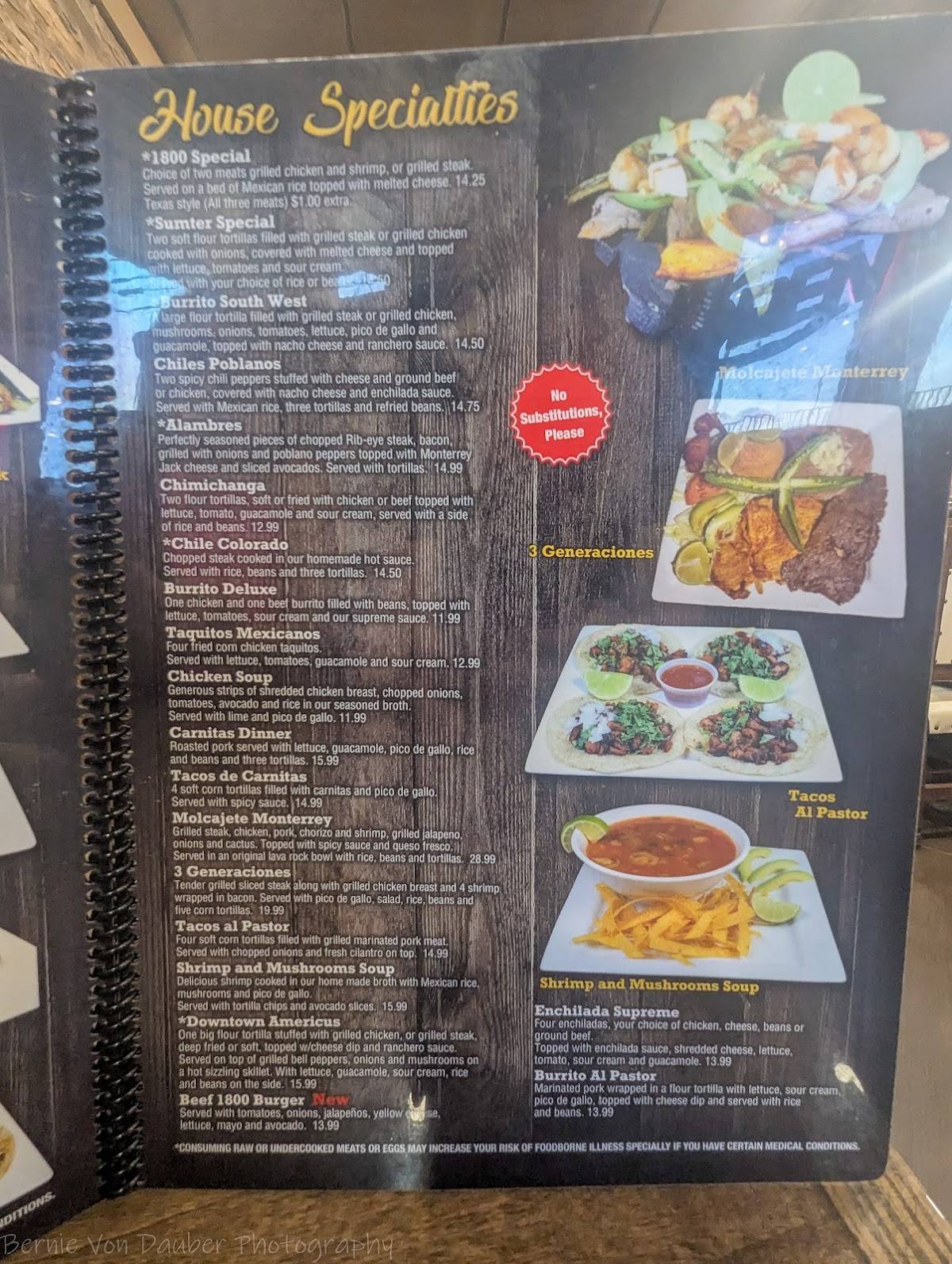 Menu at El 1800 Mexican Restaurant, Douglas