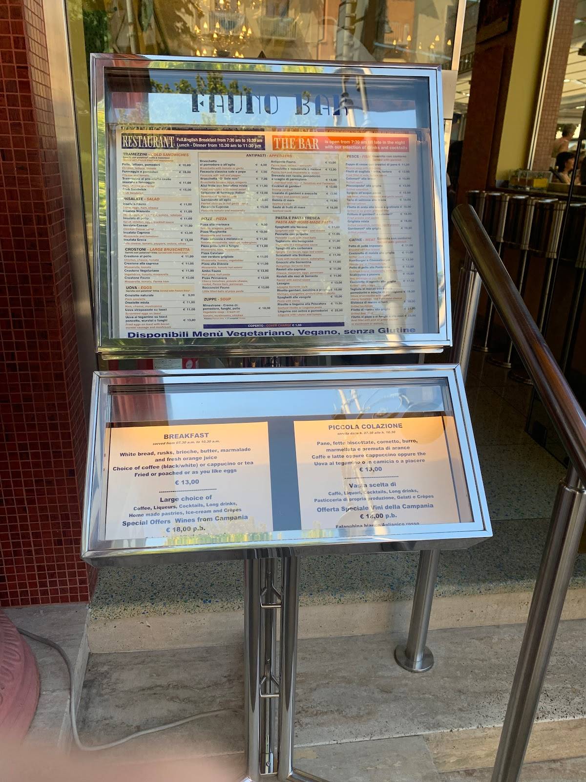 Menu at Fauno Bar, Sorrento