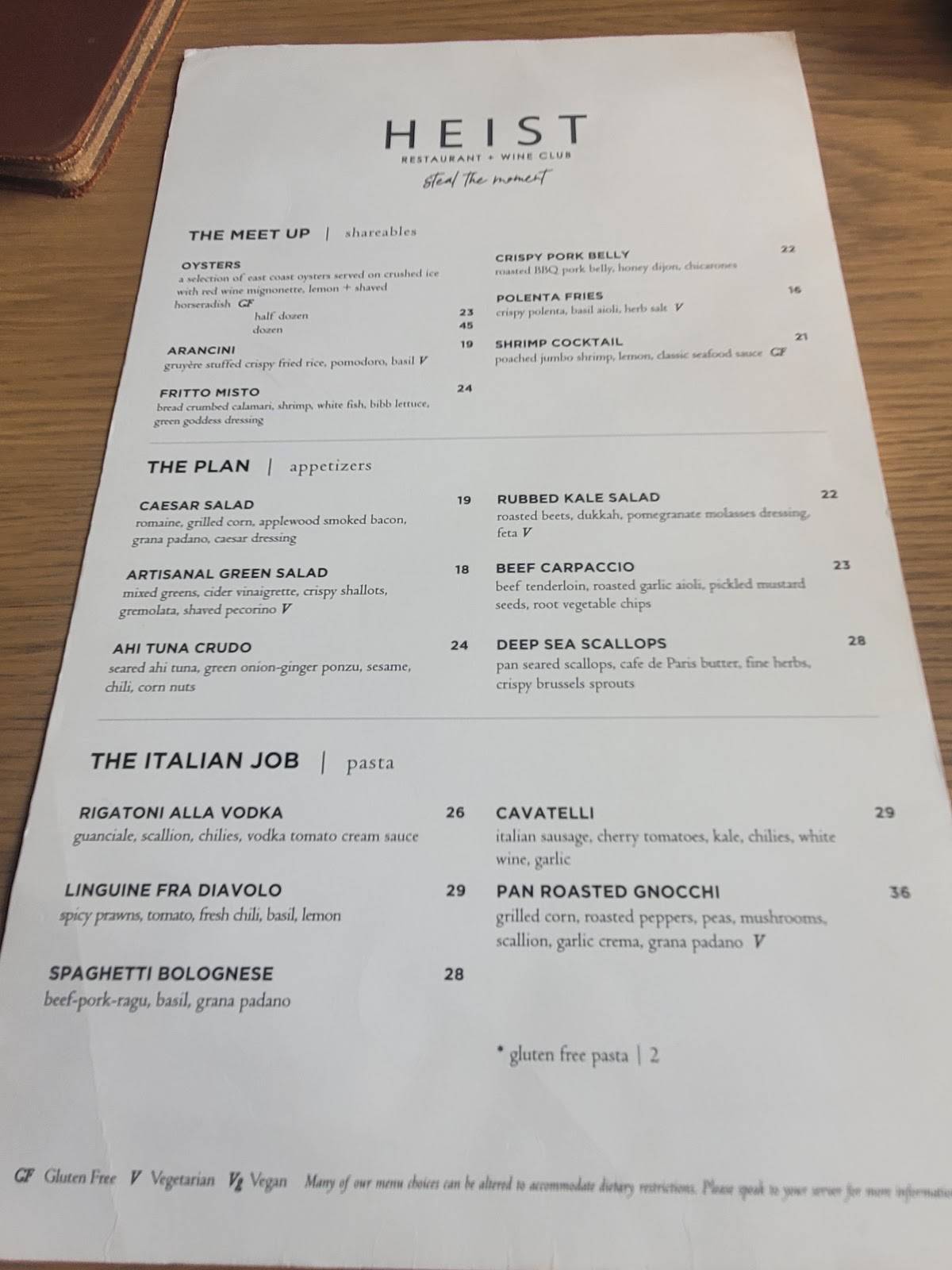 Menu at HEIST Restaurant + Wine Club, Kingston