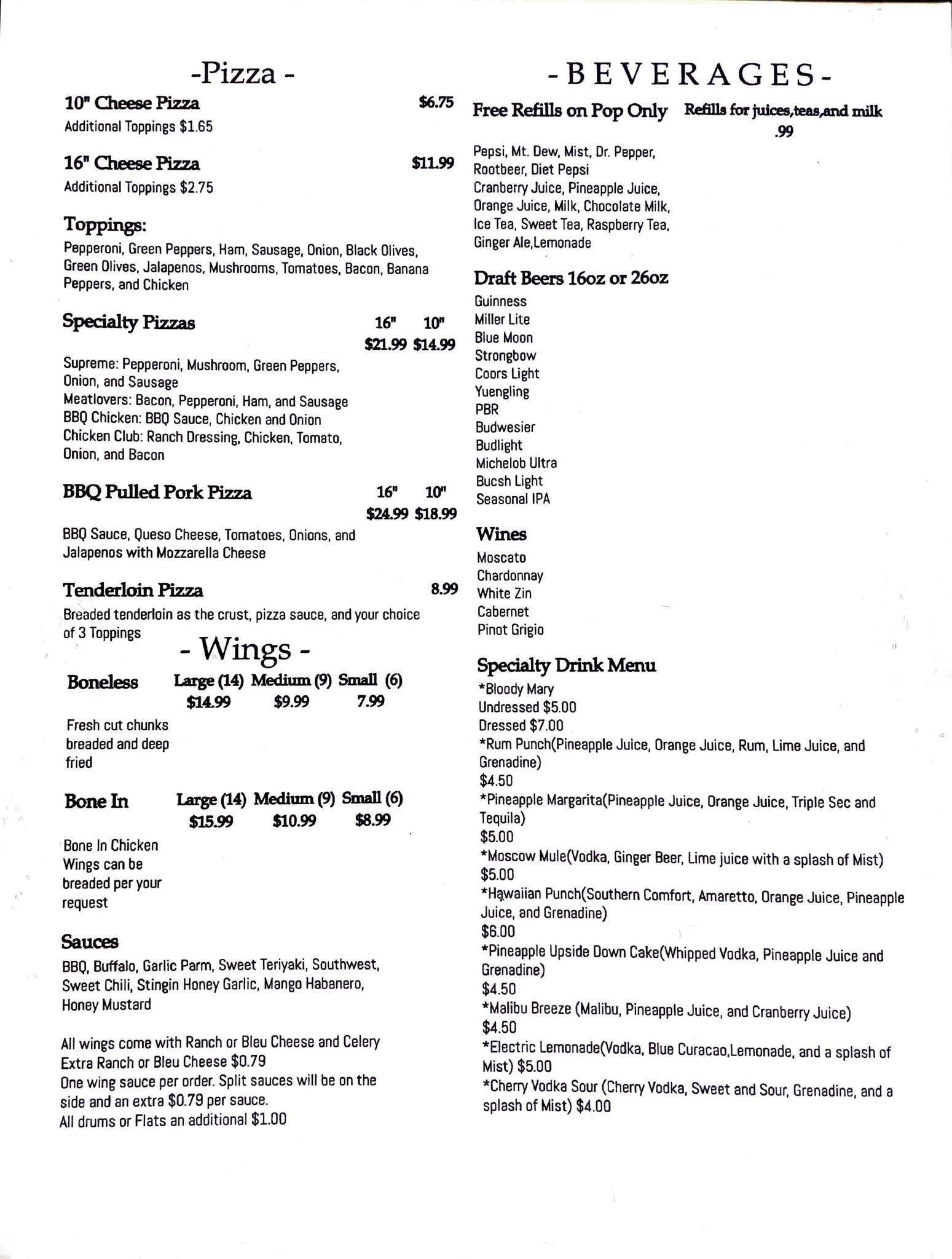 Menu at Loaded Barrel Bar and Grill, Celina