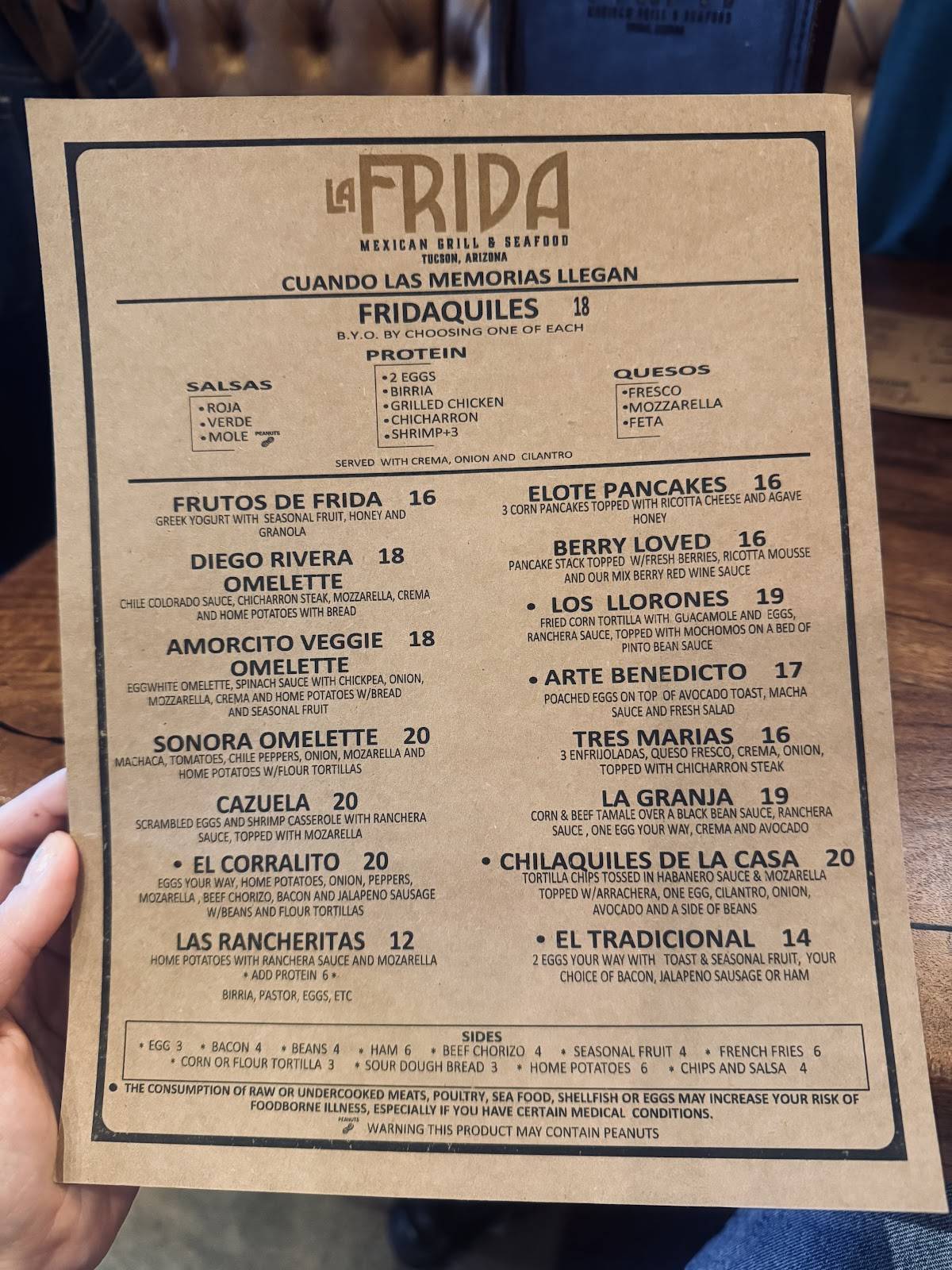 Menu at La Frida Mexican Grill & Seafood pub & bar, Tucson