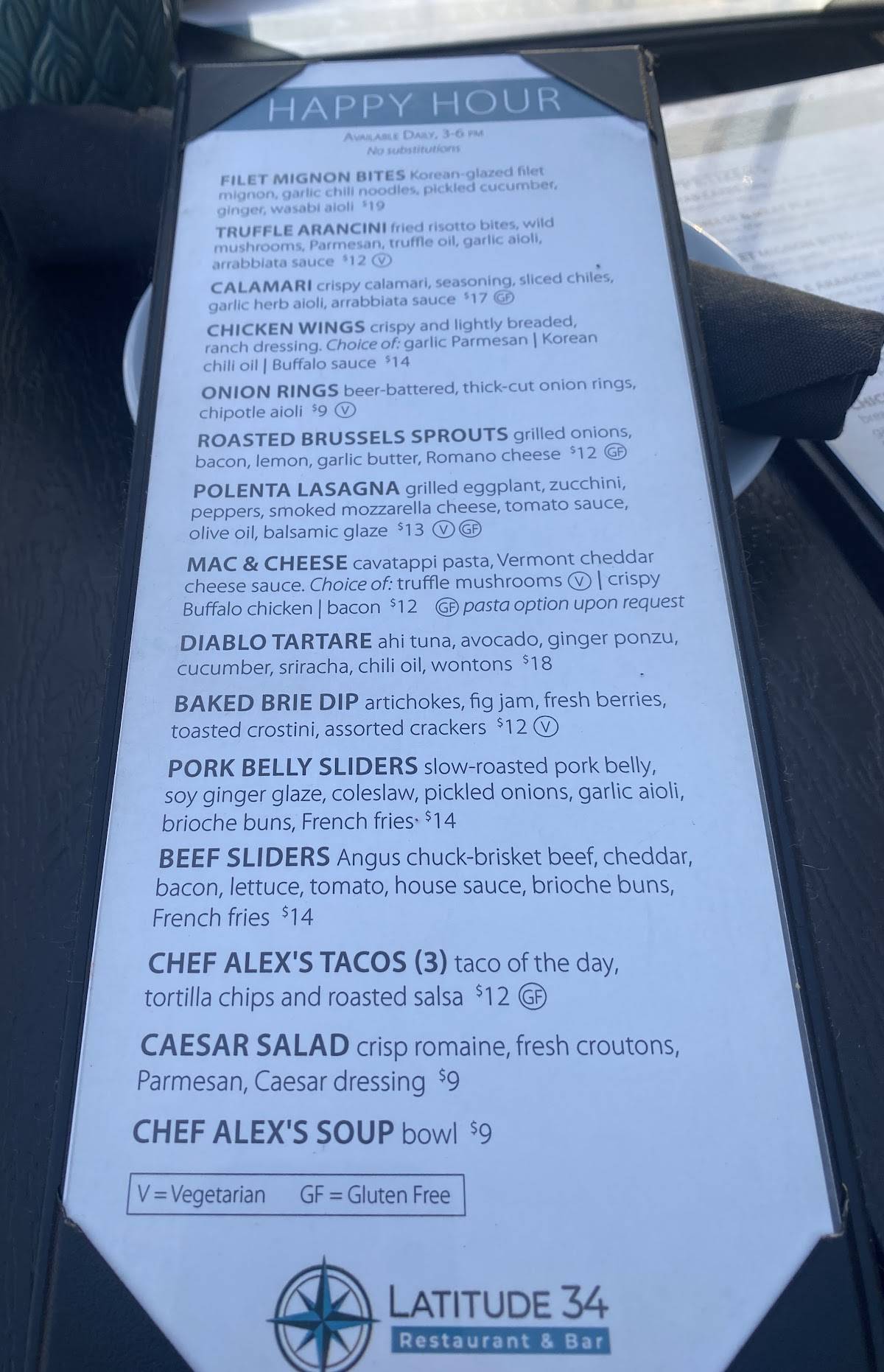 Menu at Latitude 34 pub & bar, Camarillo