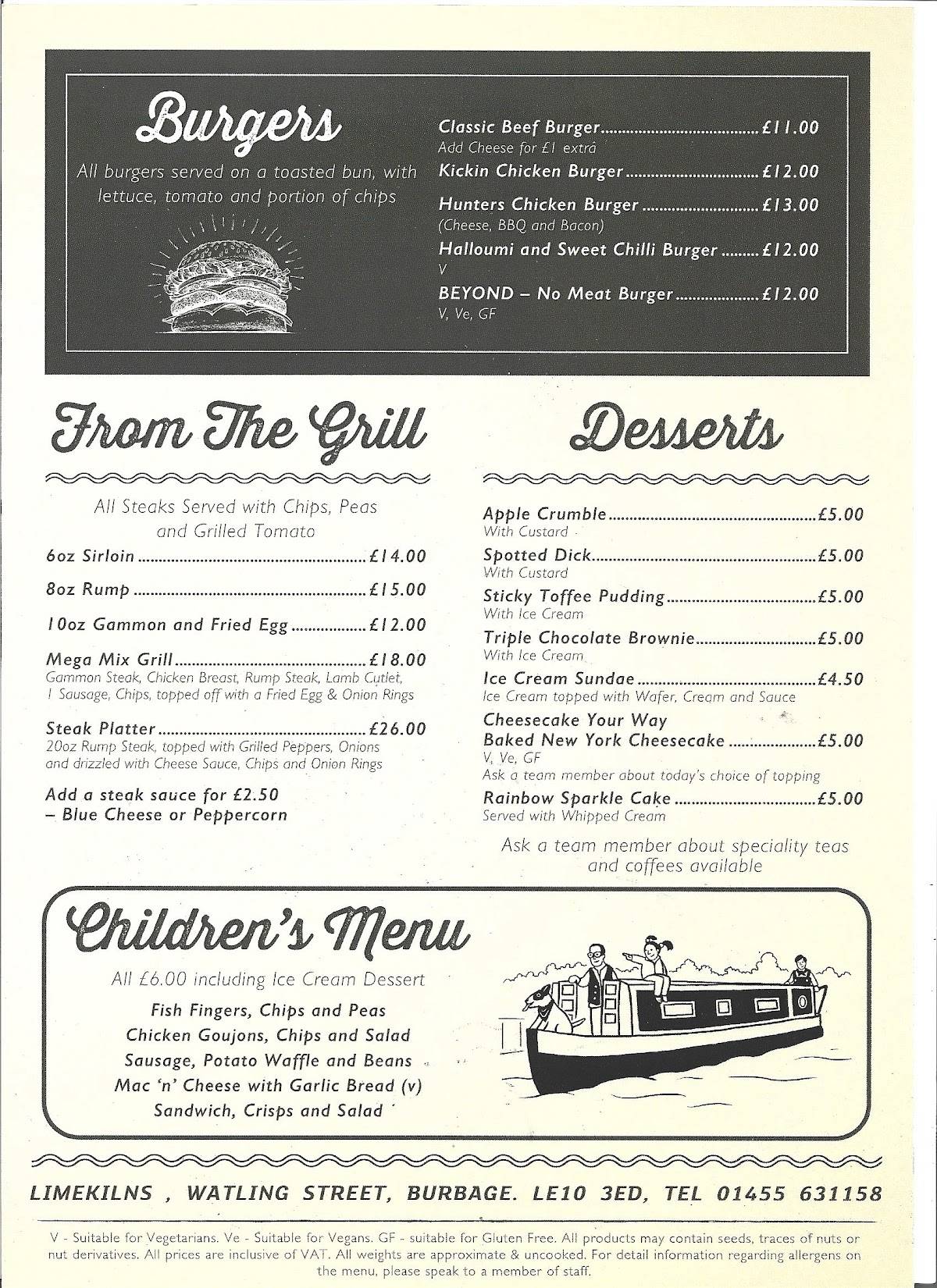 Menu at Lime Kilns pub & bar, Hinckley