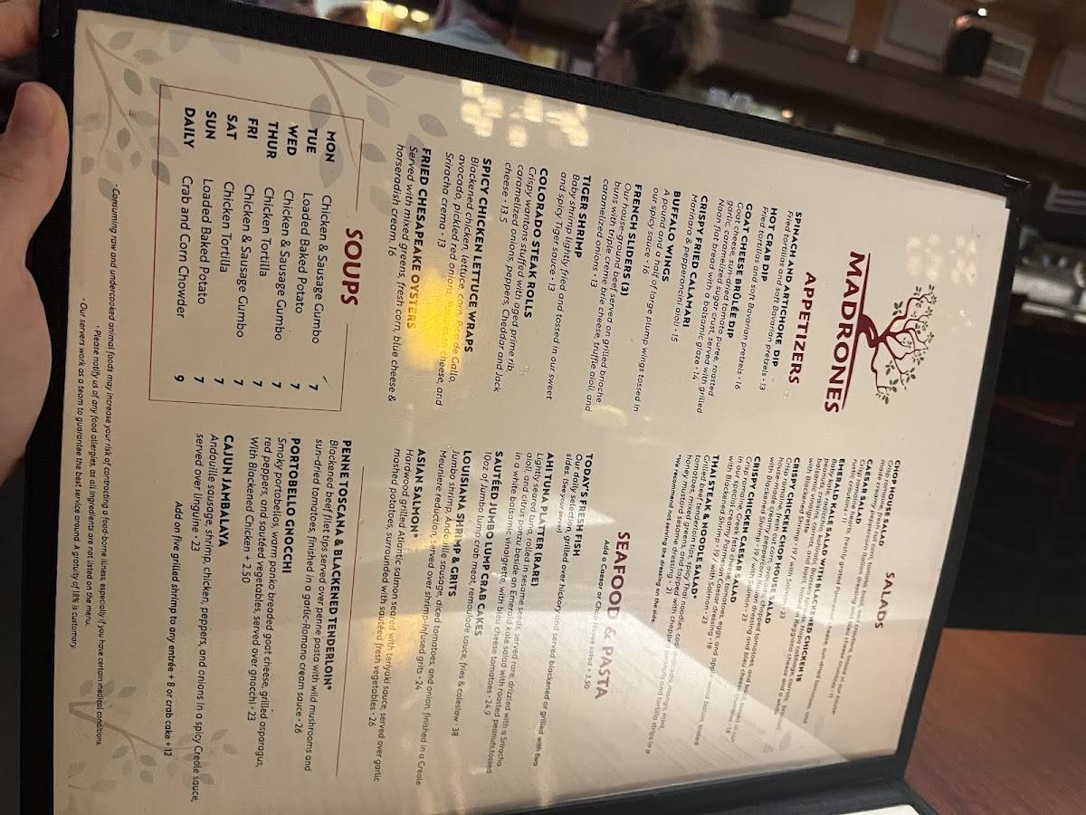 Menu at Madrones pub & bar, Frederick, Wormans Mill Rd