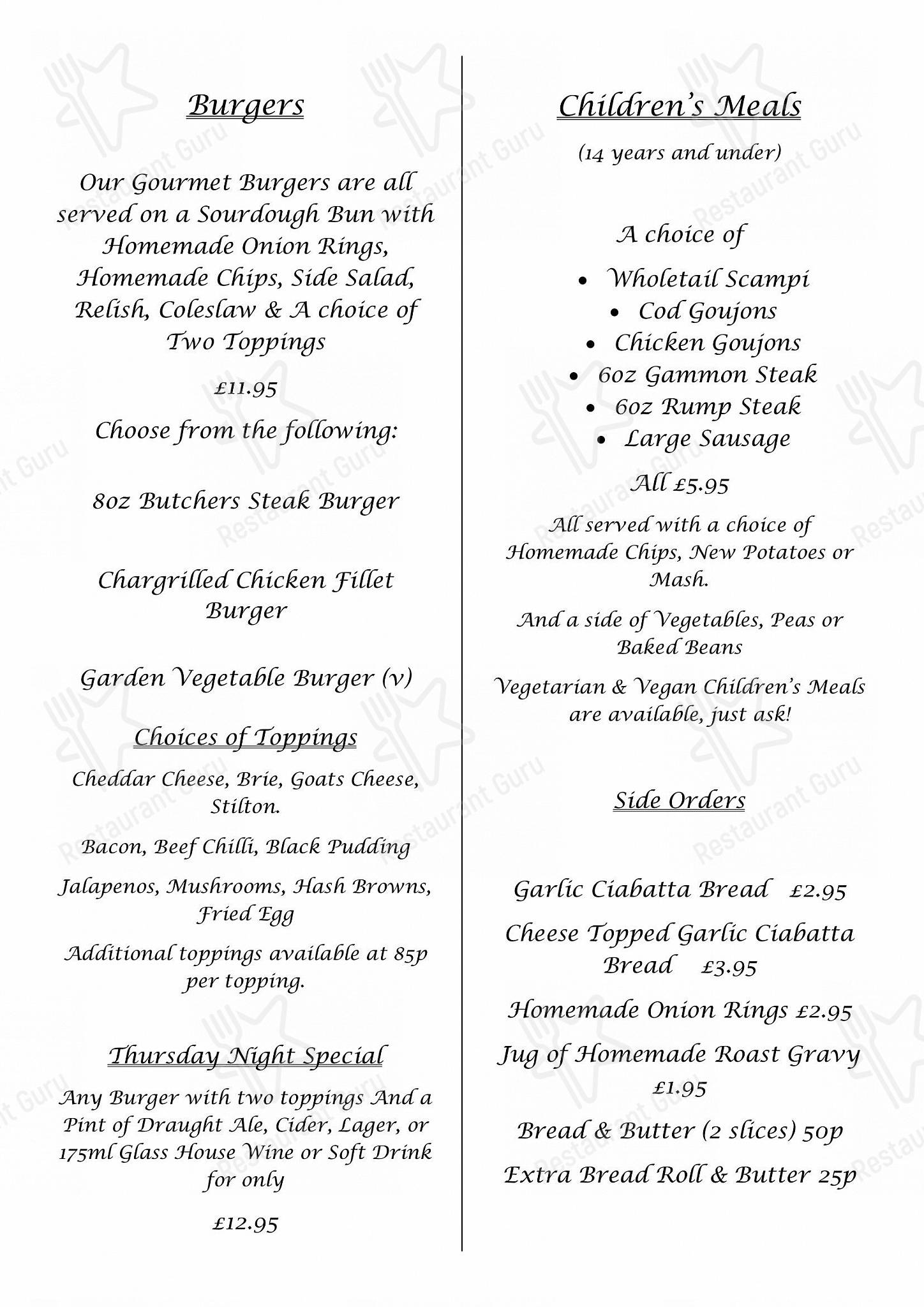 Menu at The Marquis Of Granby pub & bar, Ipstones
