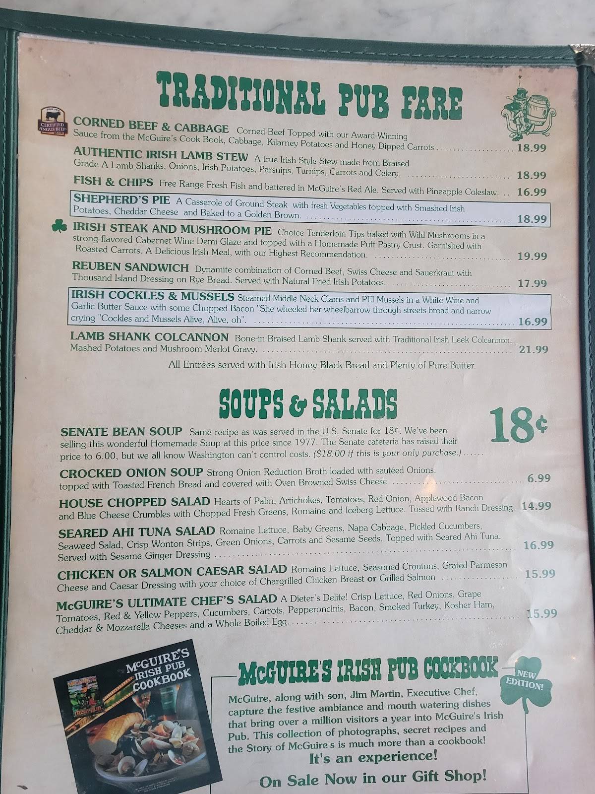 Menu at McGuire's Irish Pub of Destin, Destin, 33 US-98