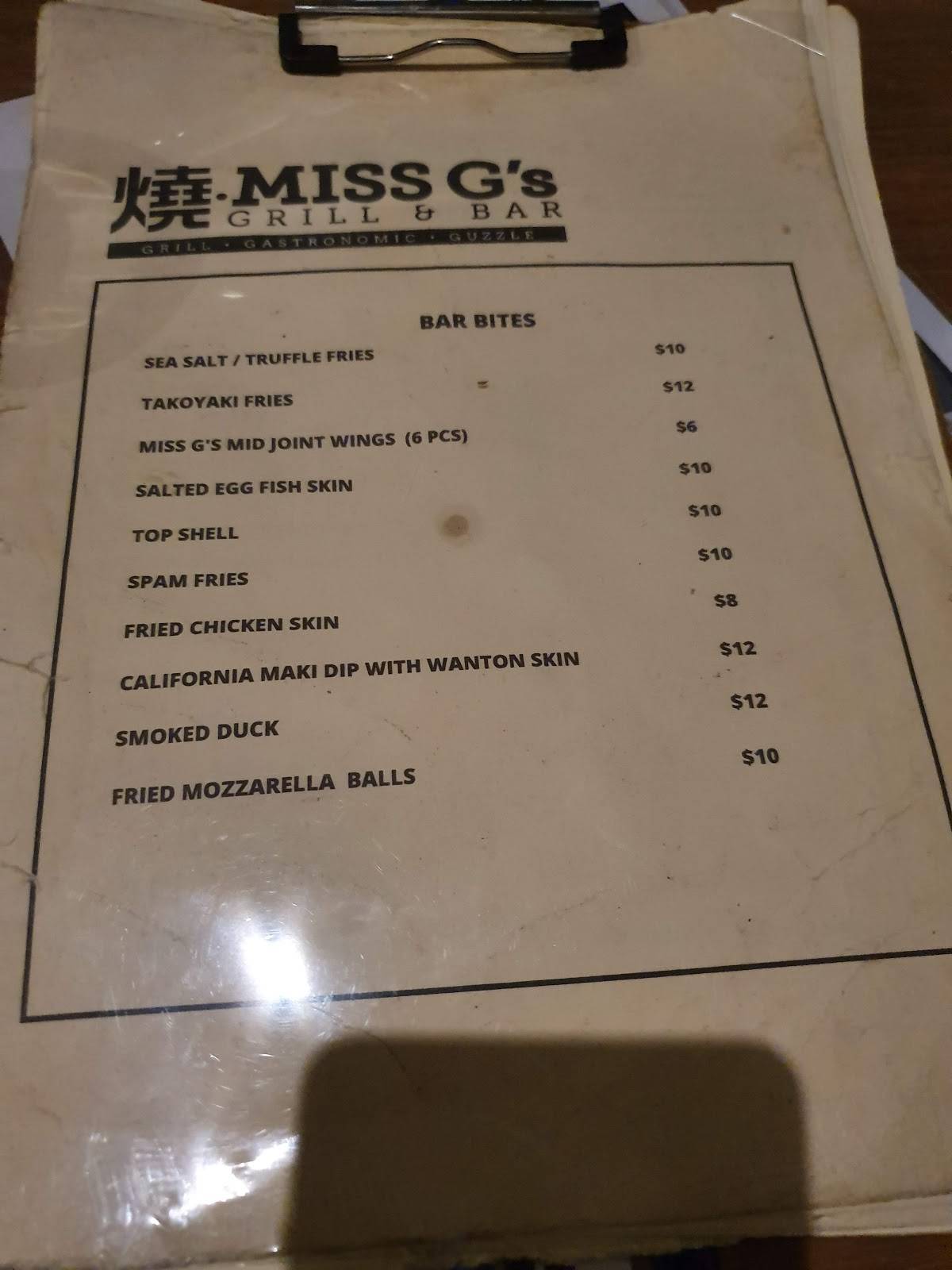 Menu at Miss G's Grill & Bar, Singapore