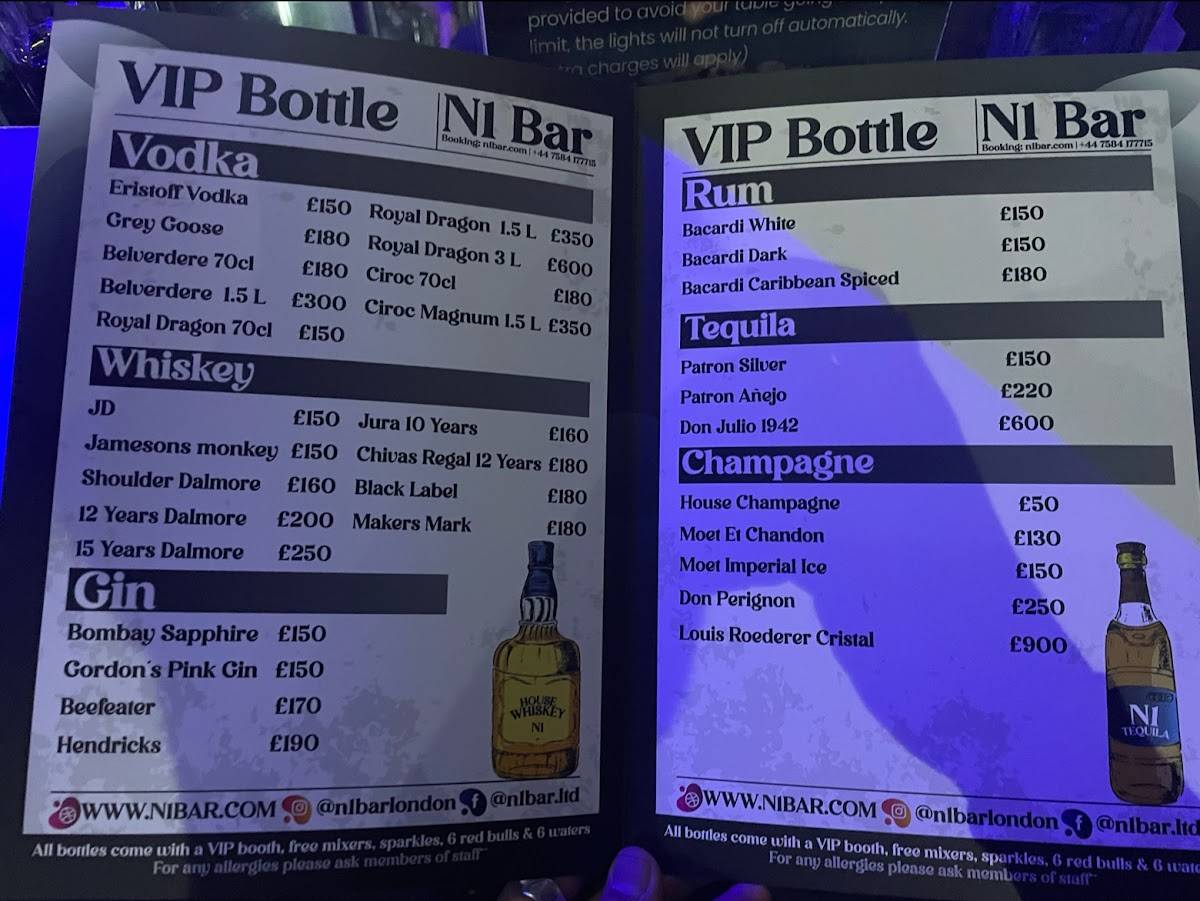 Menu at N1 Bar - London Bridge, London, 1 Duke St Hill