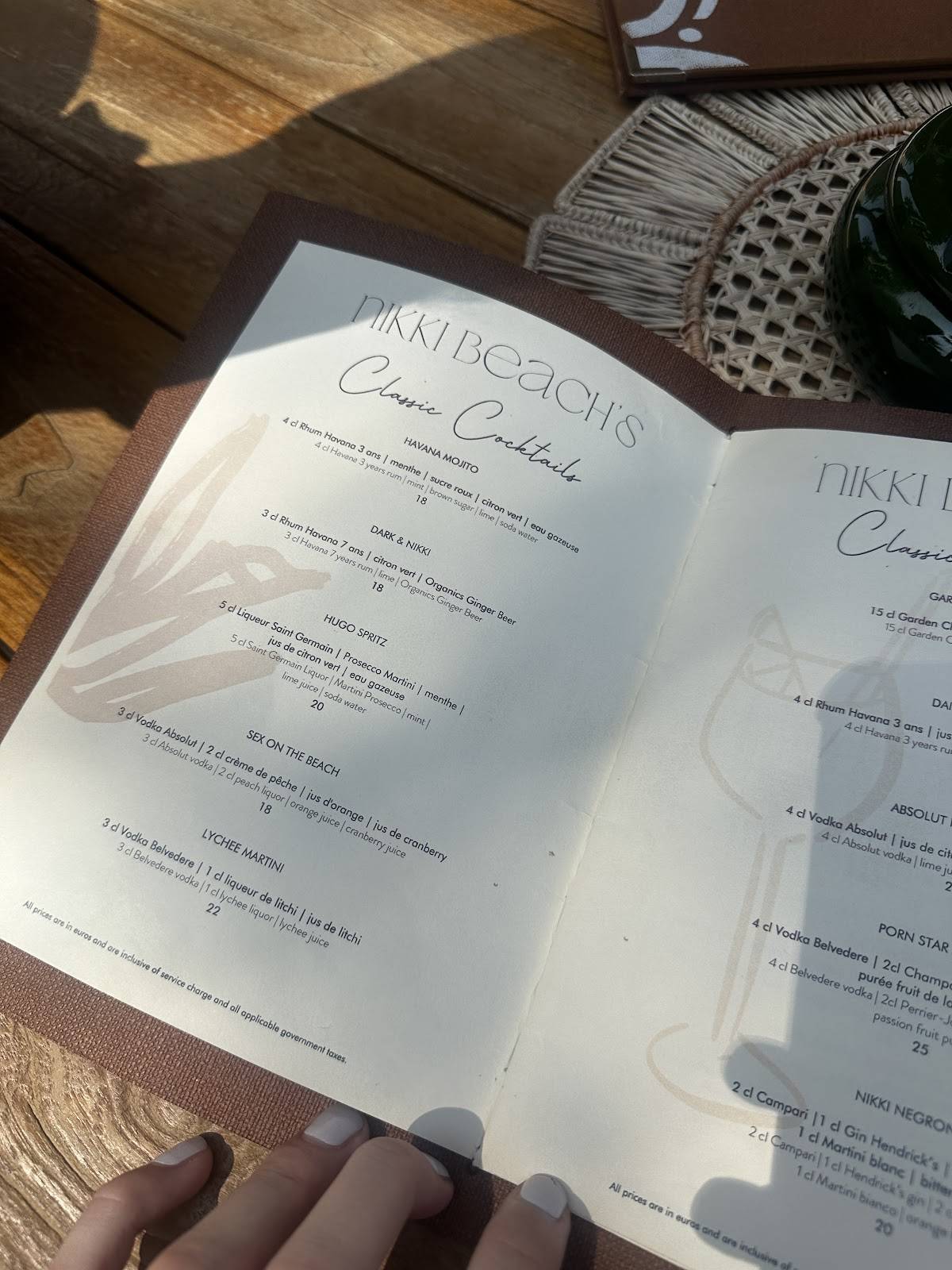 Menu at Nikki Beach Saint-Tropez pub & bar, Ramatuelle