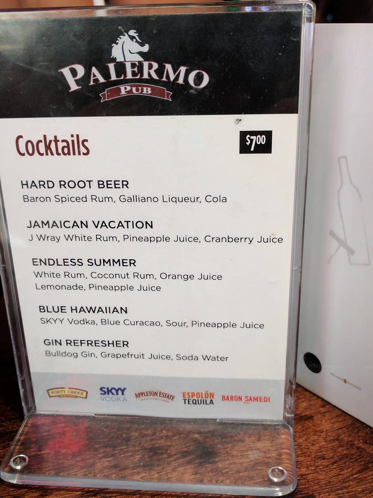 Menu at Palermo Pub, Oakville