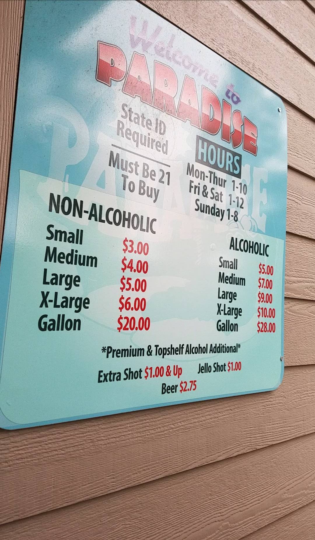 Menu at Paradise Grill & Daiquiris pub & bar, Moss Bluff, 891 US-171