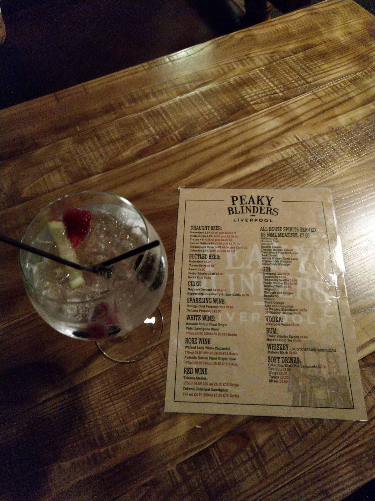 Menu at Peaky Blinders Bar Liverpool, Liverpool
