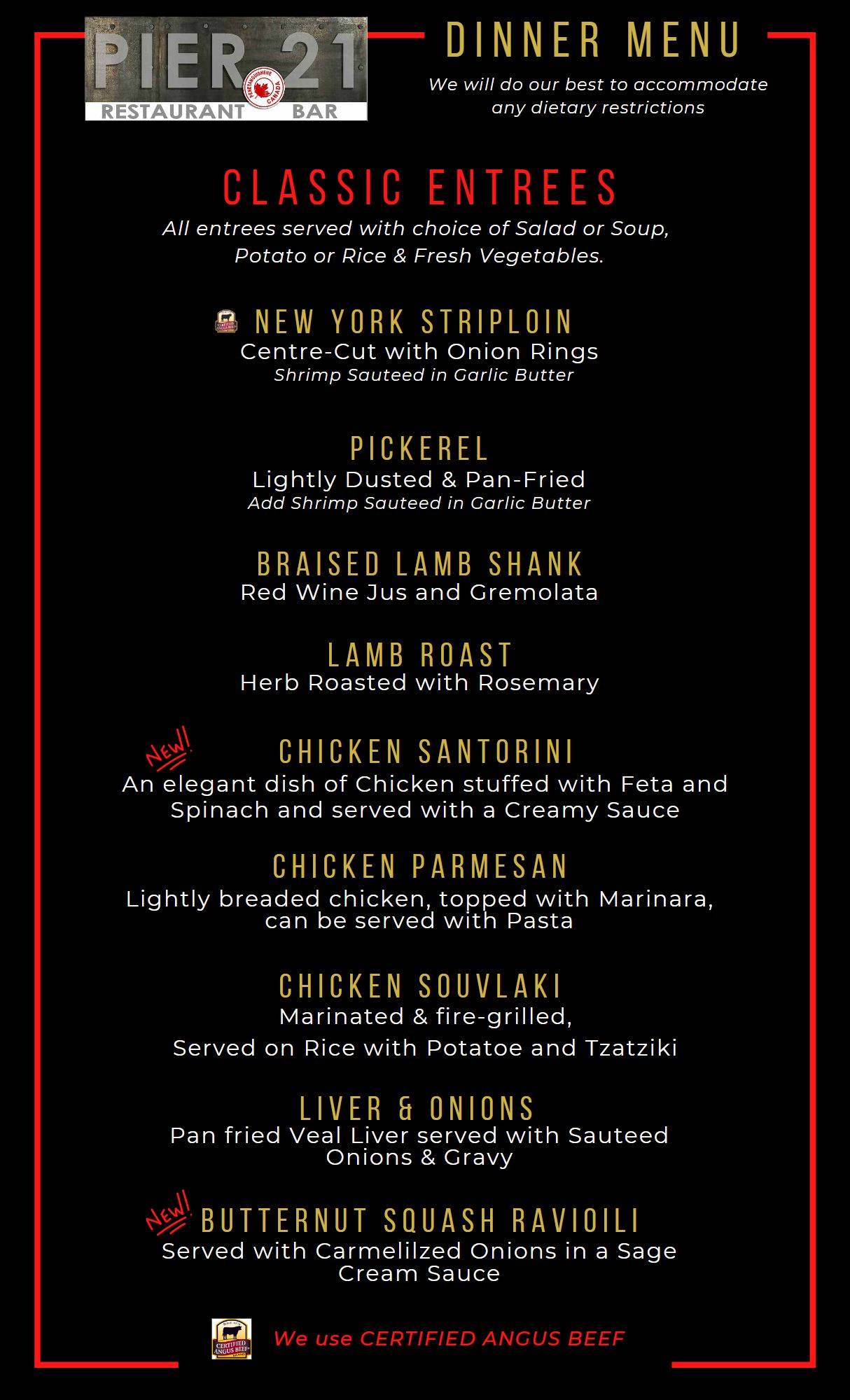 Menu at Pier 21 pub & bar, Penetanguishene