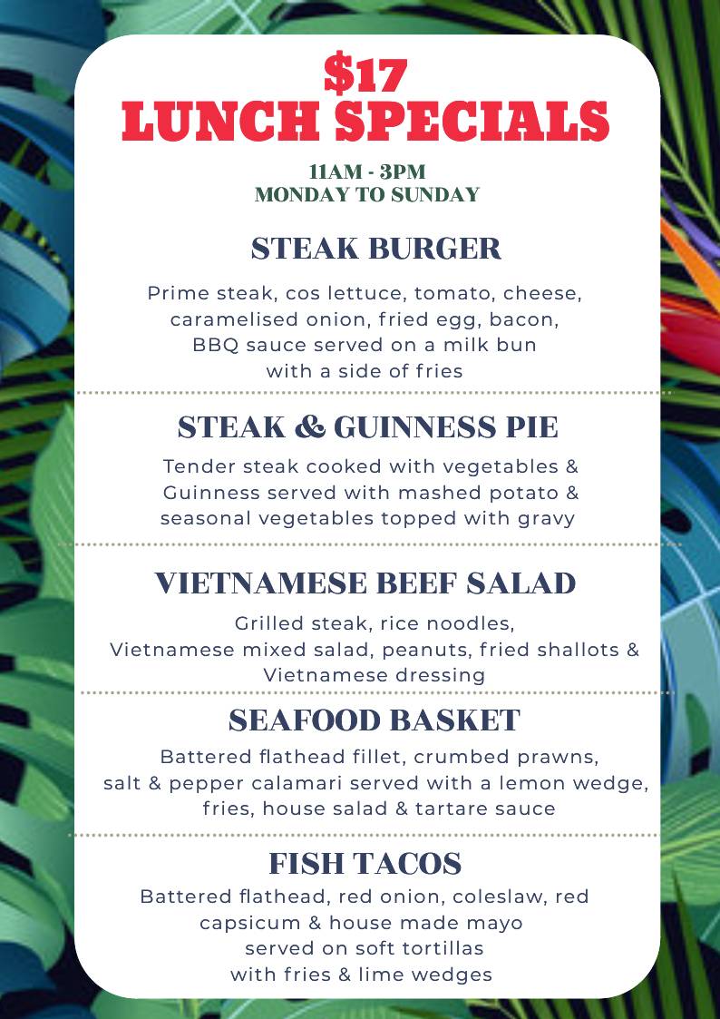 Menu at Pineapple Hotel pub & bar, Kangaroo Point, 706 Main St