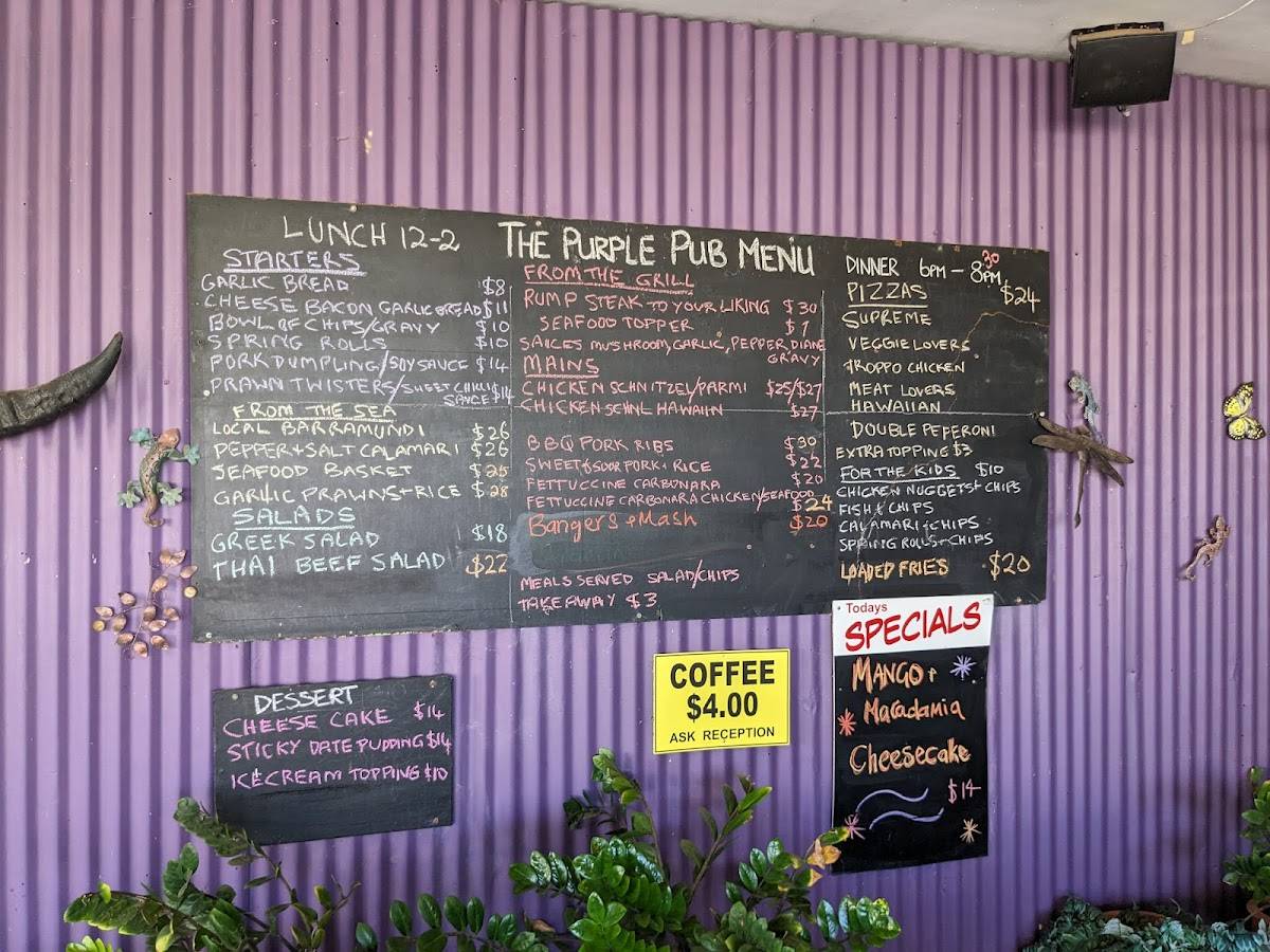 Menu at Purple Pub Brolga Palms Motel, Normanton