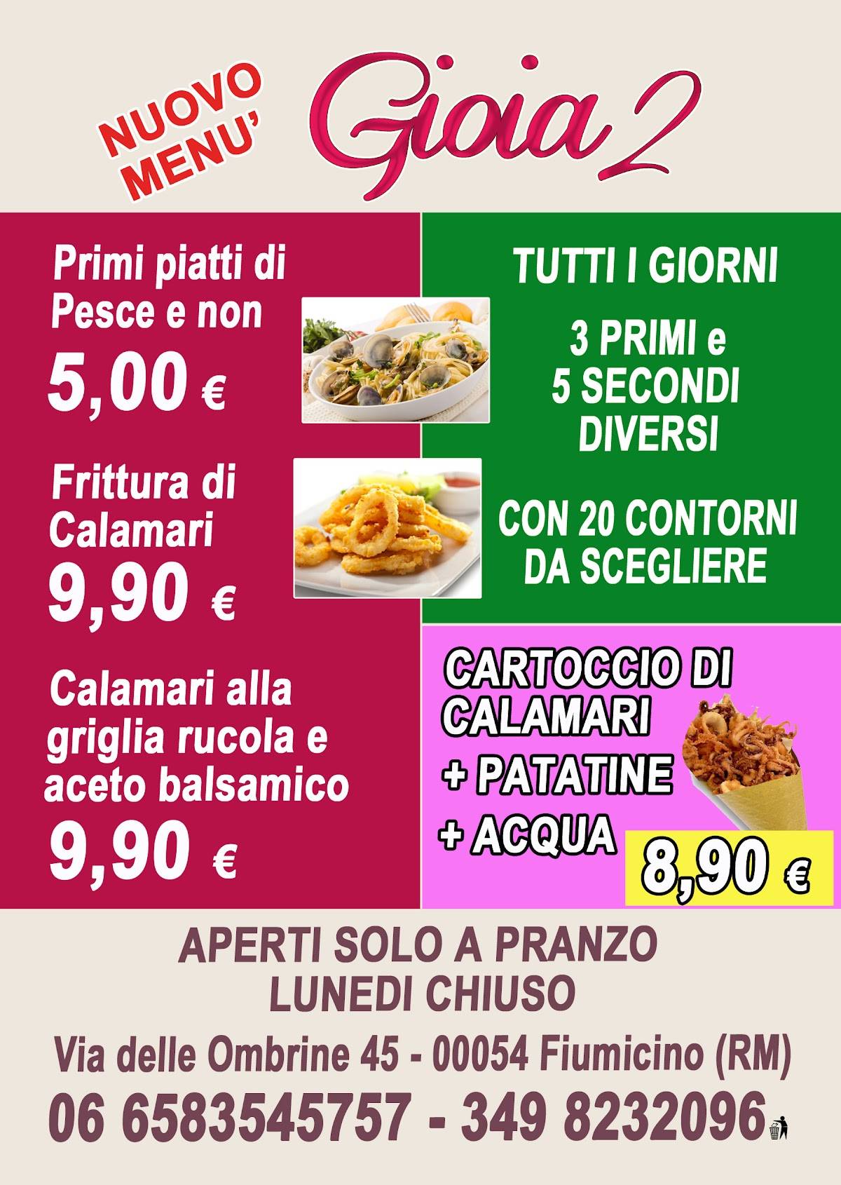 Menu at Ristorante Tavola Calda Gioia 2, Isola Sacra