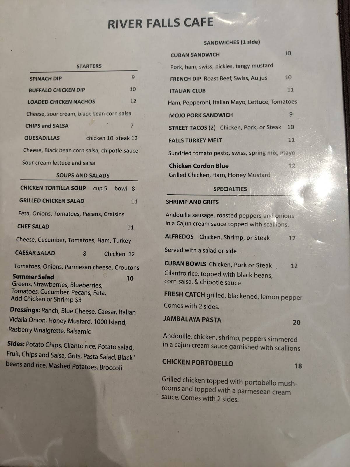 Menu at River Falls Cafe, Duncan, E Main St