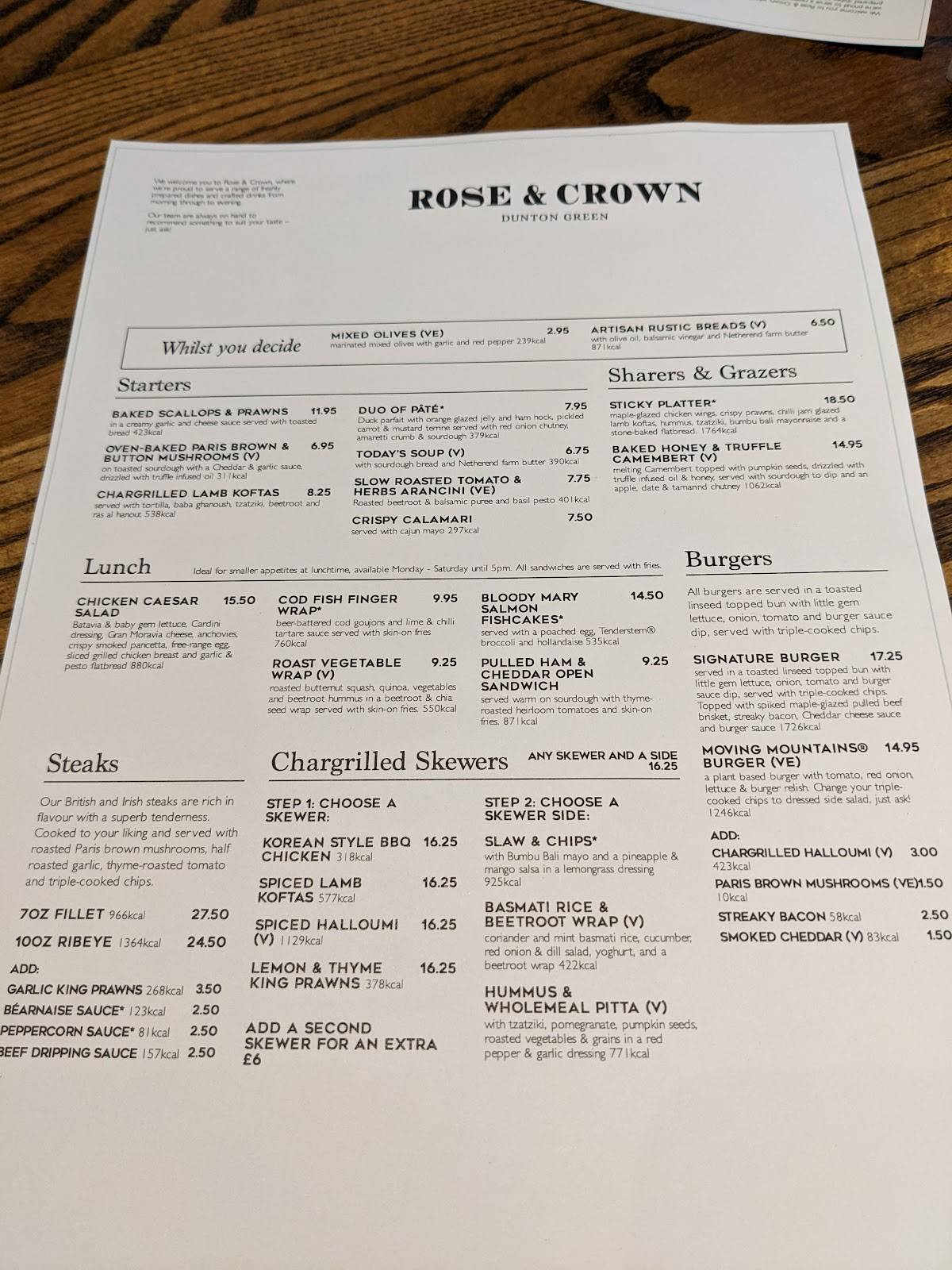 Menu at Rose & Crown Sevenoaks restaurant, Sevenoaks, London Rd
