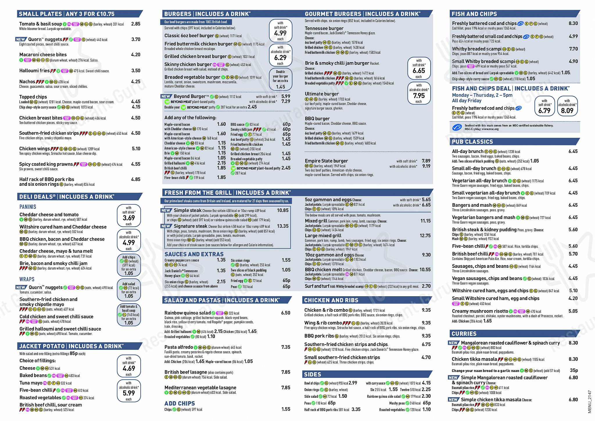 Menu at Royal Oak Inn & Knife & Cork Restaurant, Grimsby, 68 Louth Rd