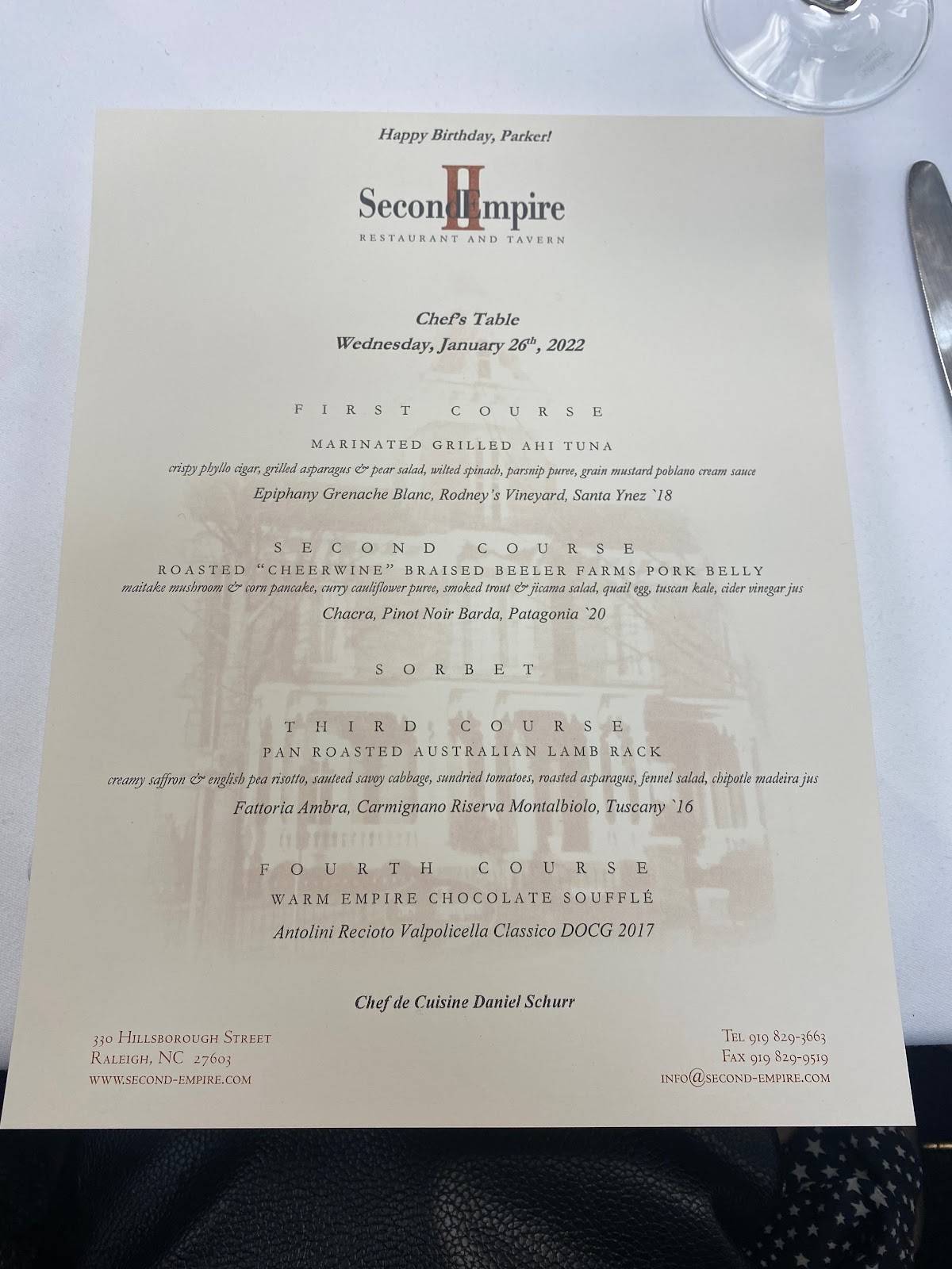 Menu at Second Empire Restaurant and Tavern, Raleigh