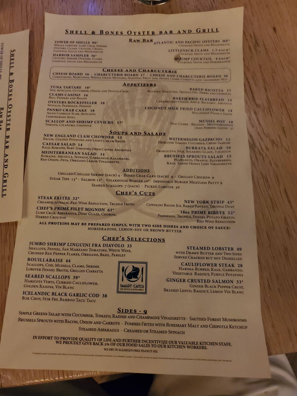 Menu at Shell & Bones Oyster Bar & Grill, New Haven