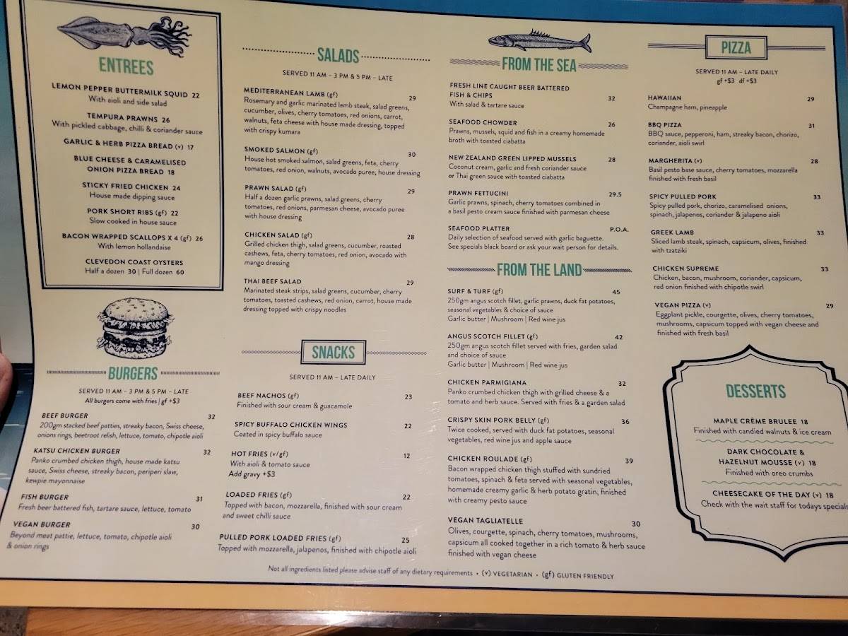 Menu at Shoreward Gastrobar Orewa, Orewa