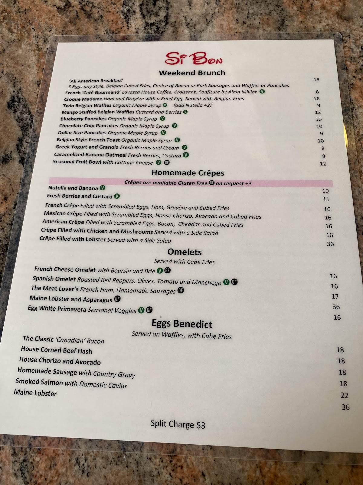 Menu at Si Bon pub & bar, Rancho Mirage
