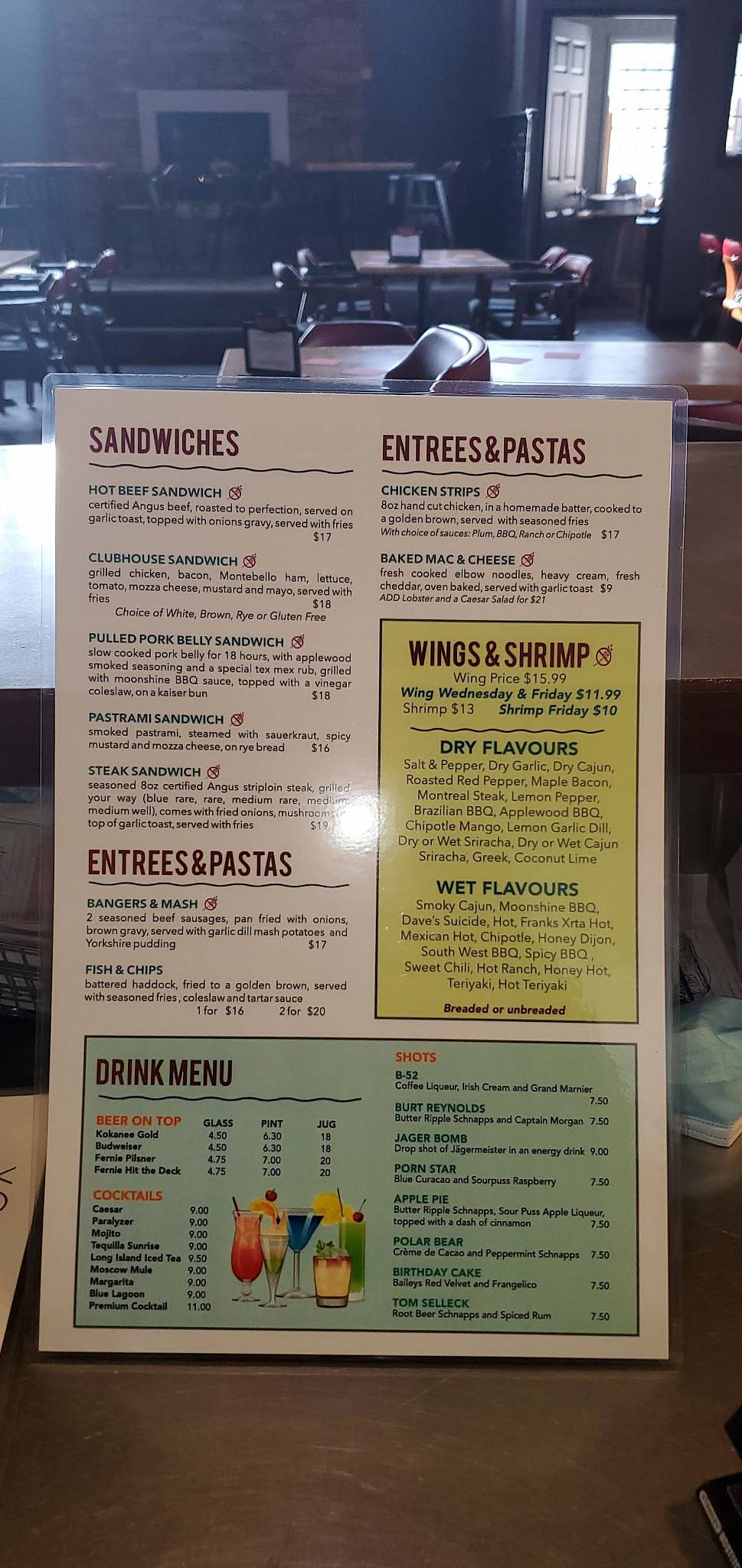 Menu at Silver Fox Pub, Sparwood