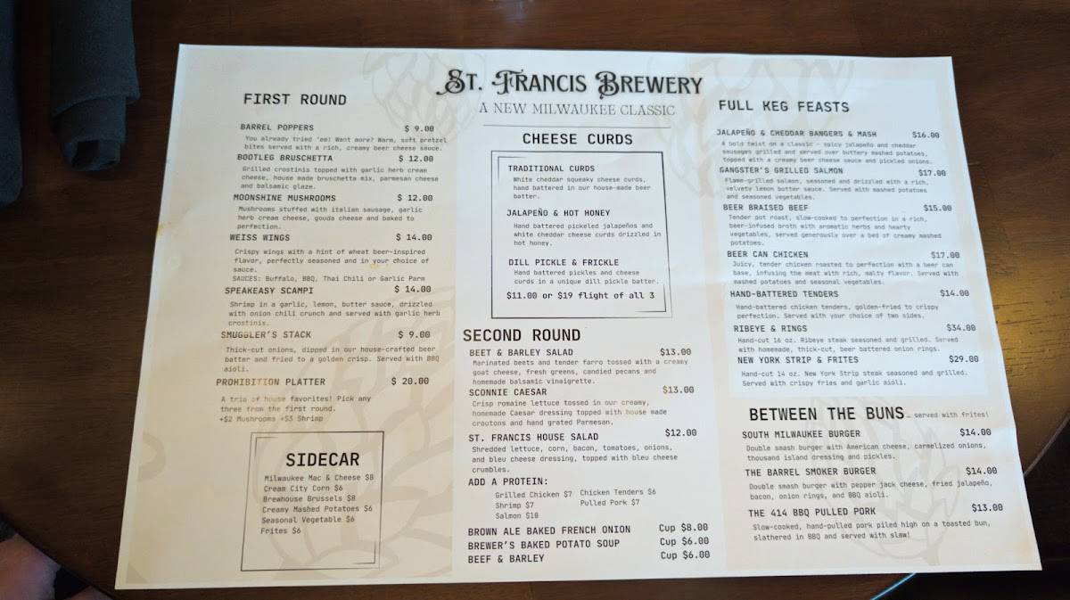 Menu at St. Francis Brewery pub & bar, Saint Francis