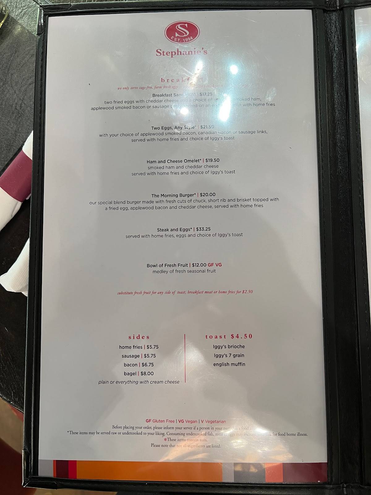 Menu at Stephanie's pub & bar, Boston, Logan Airport Terminal B