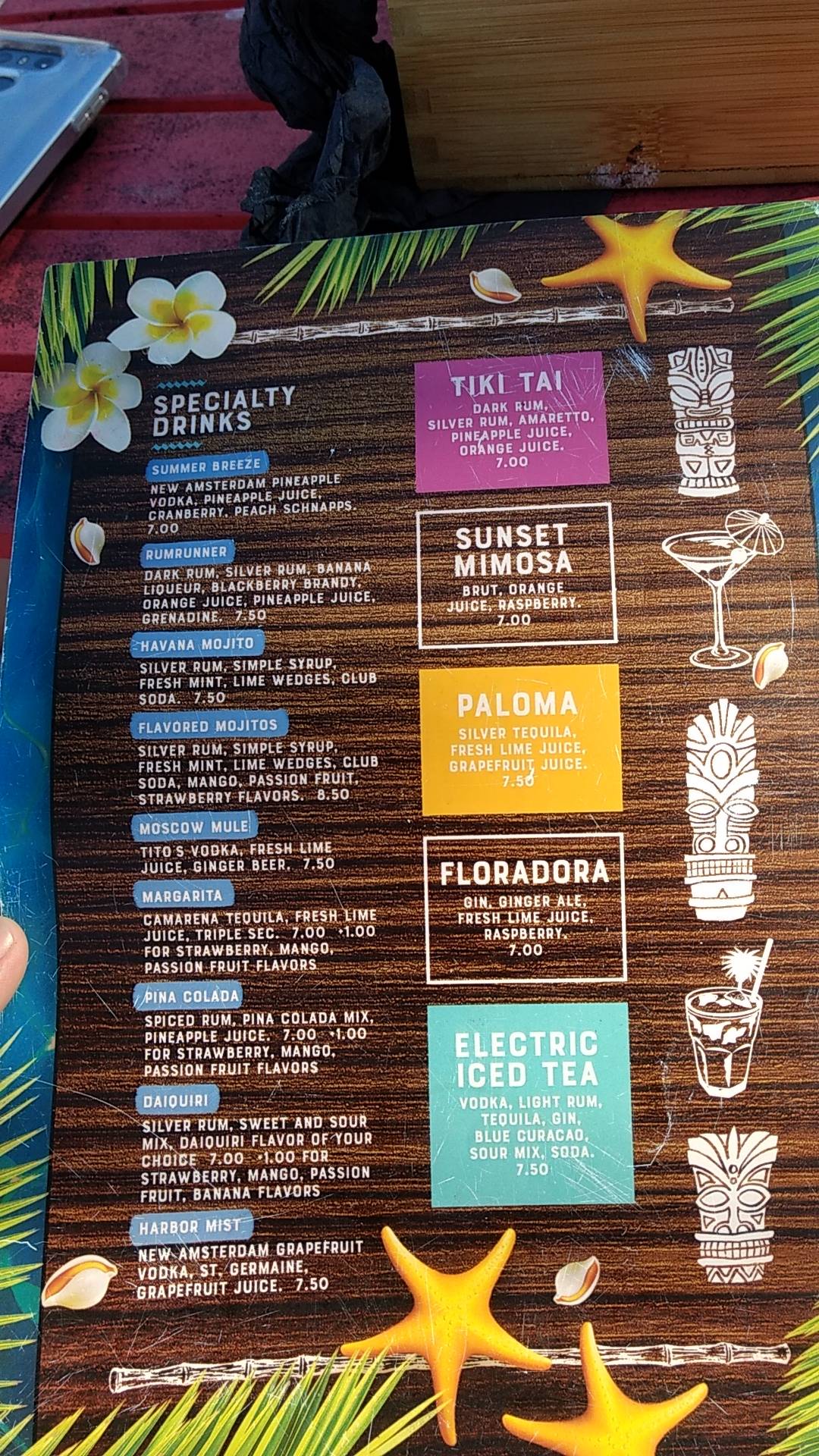 Menu at TT's Tiki Bar, Punta Gorda
