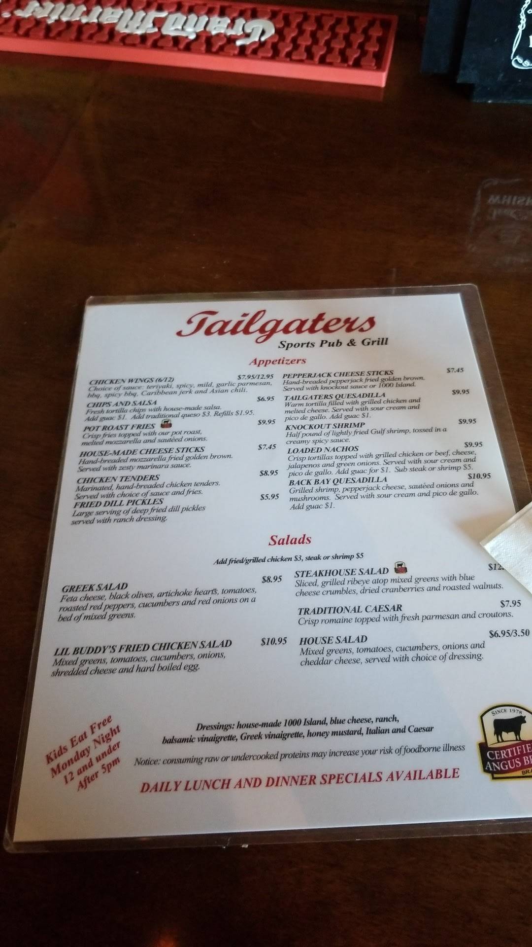 Menu at Tailgaters Sports Pub and Grill, Biloxi