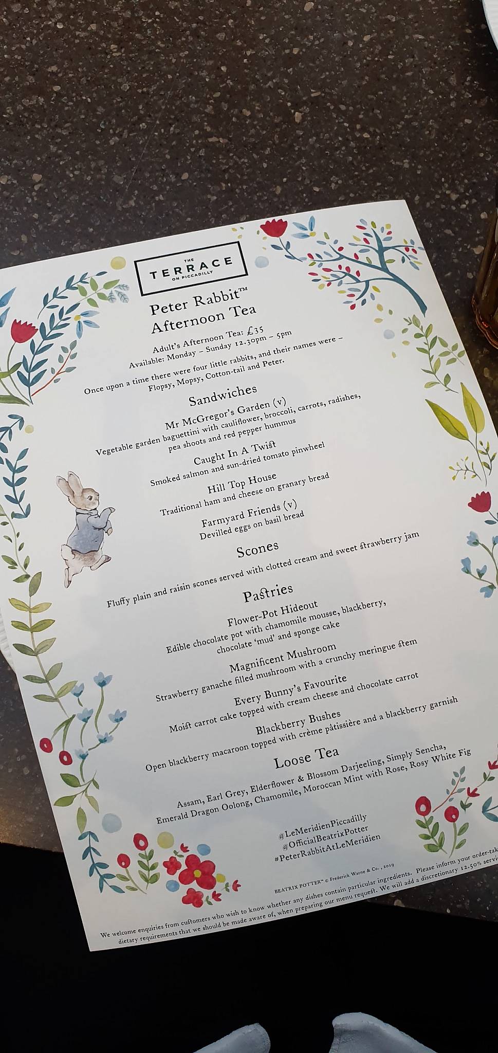 Menu at Terrace at The Dilly restaurant, London, 21 Piccadilly