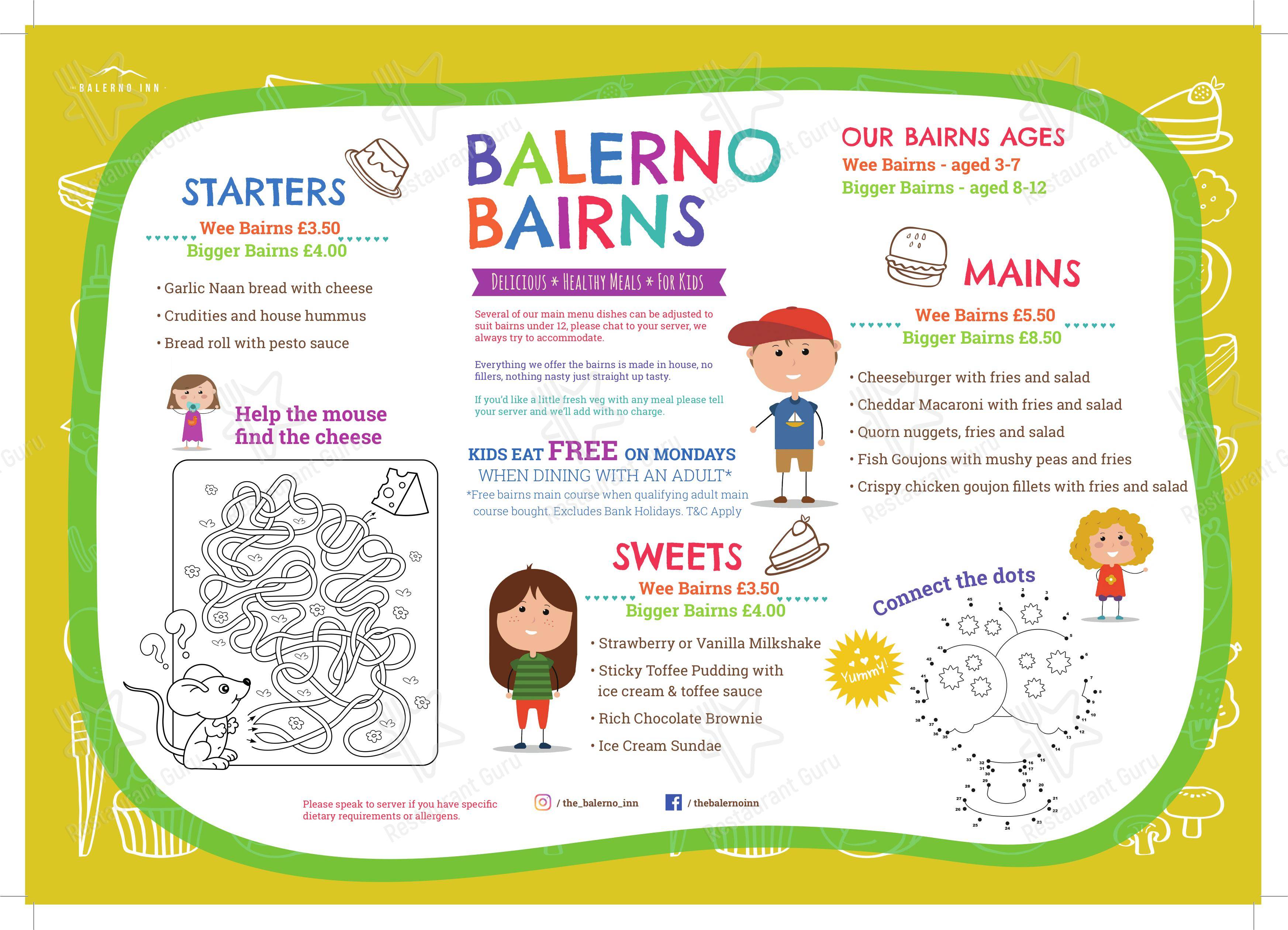 Menu at The Balerno Inn pub & bar, Edinburgh