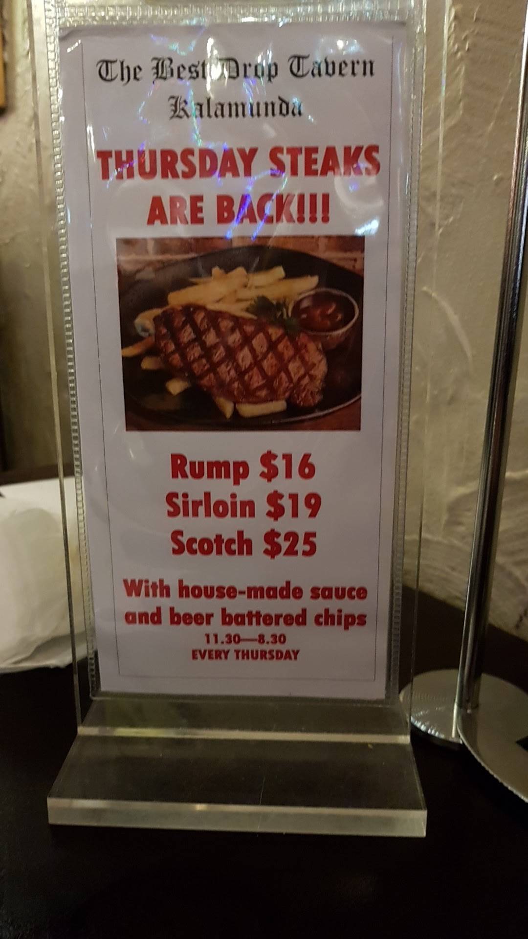 Menu at The Best Drop Tavern Kalamunda pub & bar, Kalamunda, 18 Haynes St